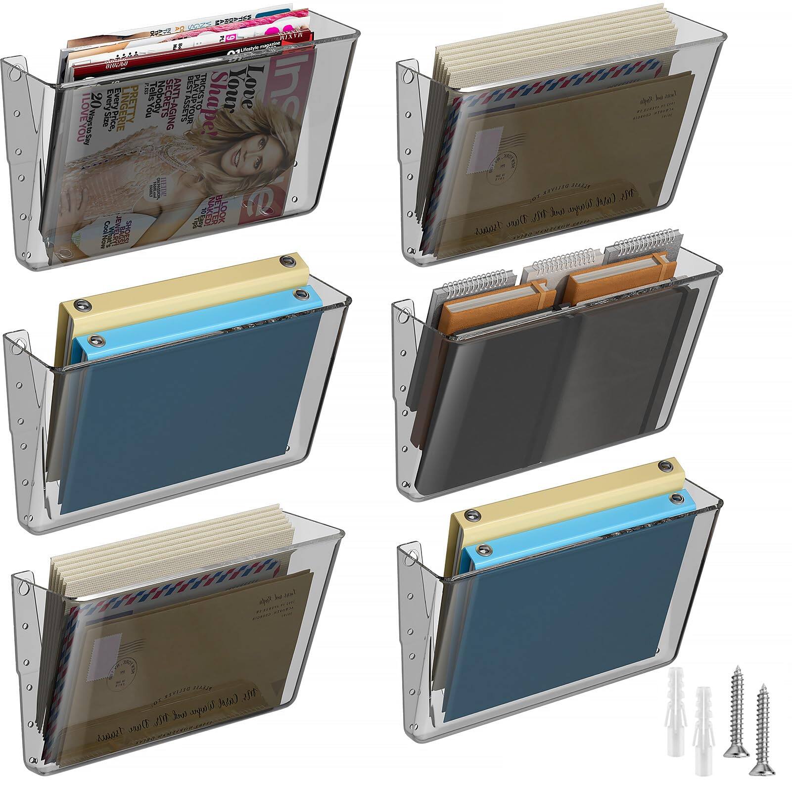 Dapper Styles Wall File Organizer 6 Pockets Hanging Paper Holder Clear ...