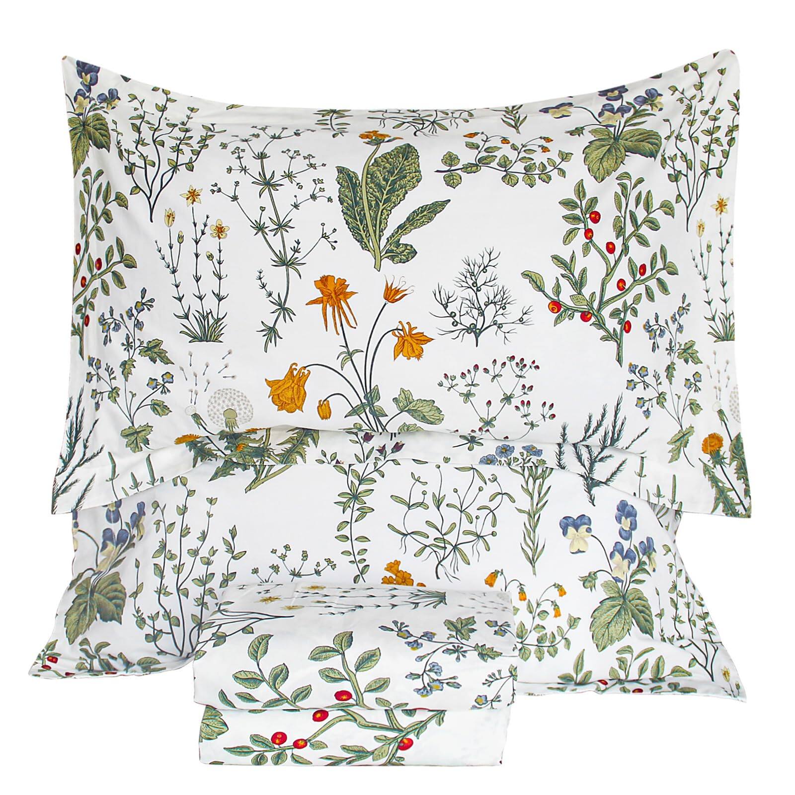 Dapper Styles Cotton Floral Sheet Sets Flowers Leave Plant Pattern ...