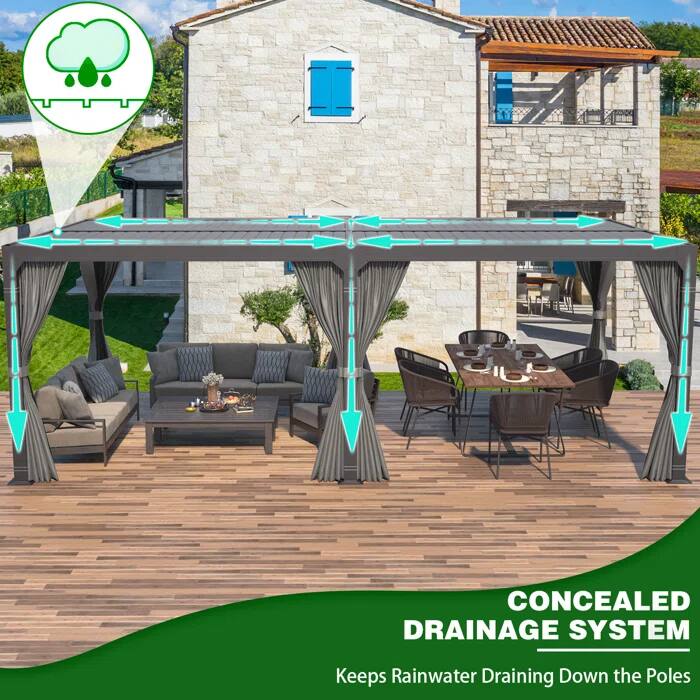 U HOMY 10'x20' Aluminum Pergola with Adjustable Rainproof Louver Roof ...