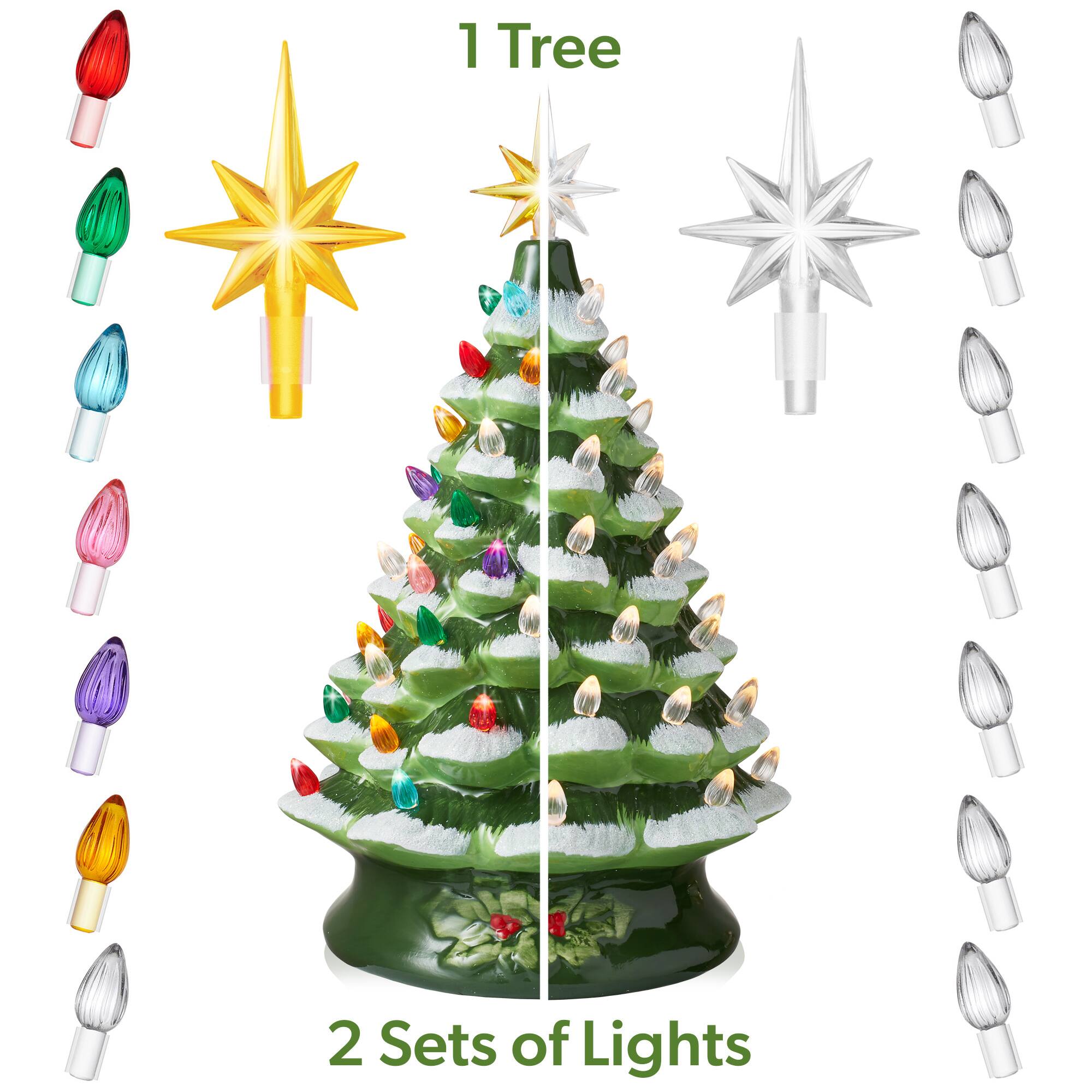 Casafield 15 in Hand Painted Ceramic Christmas Tree Pre Lit Tree with ...
