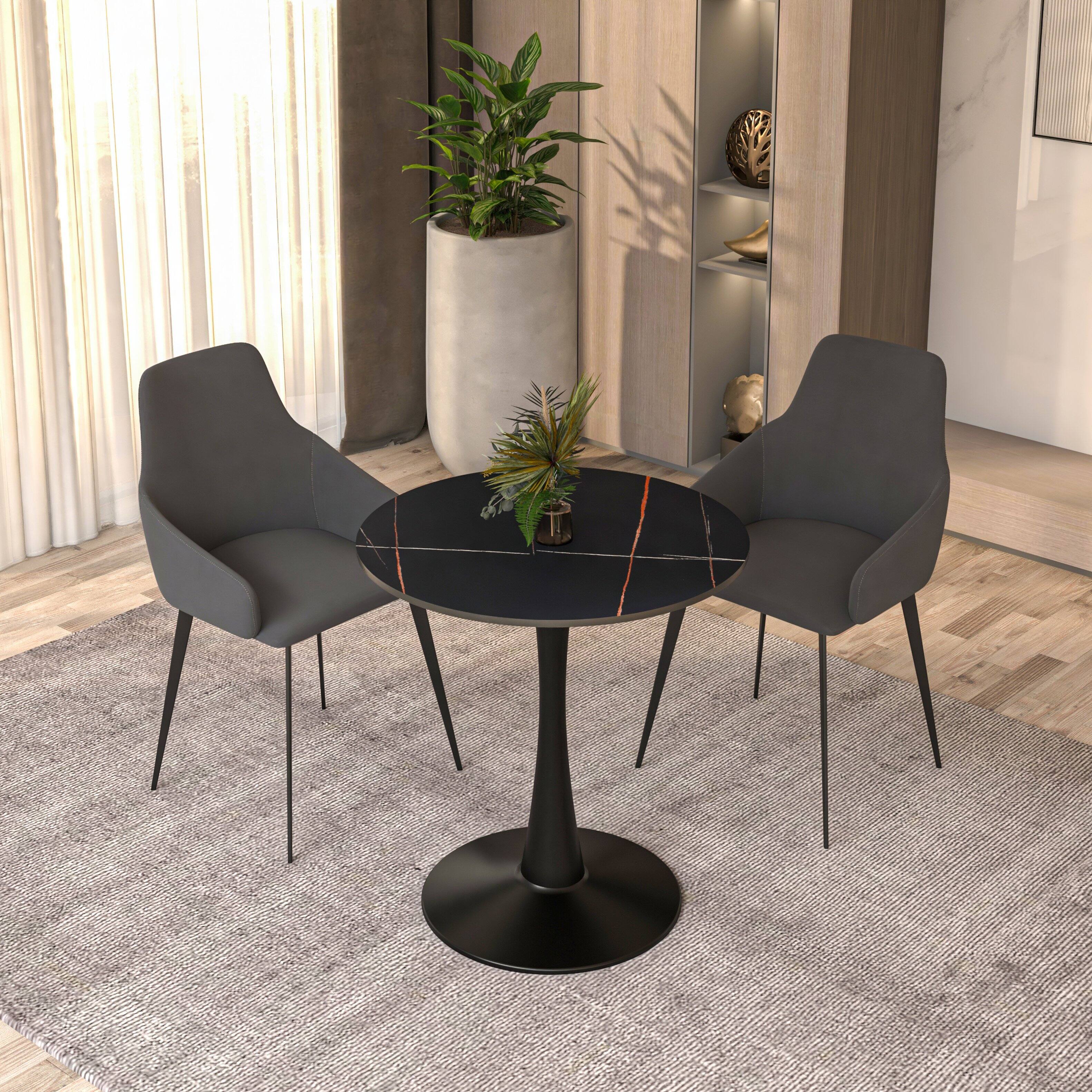 Angle. LeisureMod - Bristol 27" Round MDF/Sintered Stone Dining Table ...