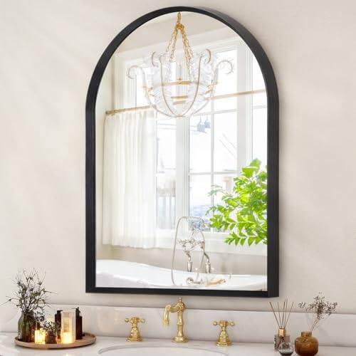 Live At Space Black Arched Mirror Modern Bathroom Wall Aluminum Alloy ...