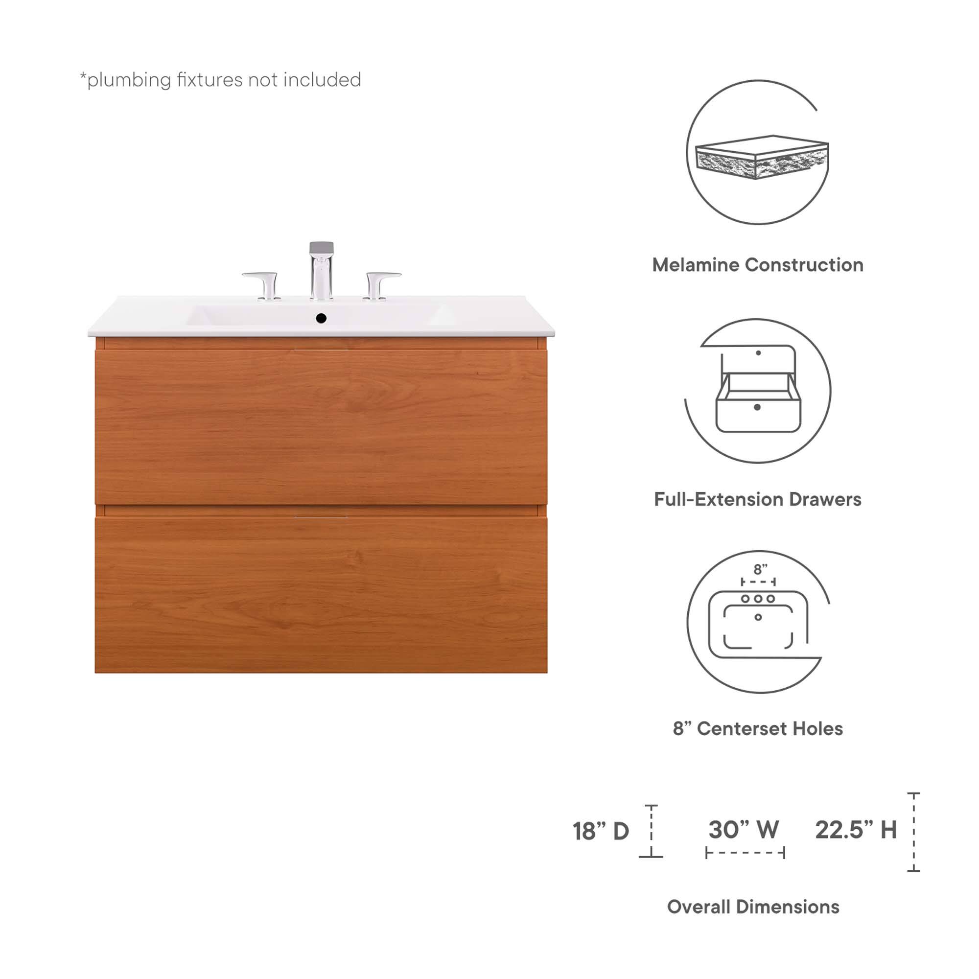 Scenic Wall Mount Bathroom Vanity Basin Included by Modway Cherry White ...