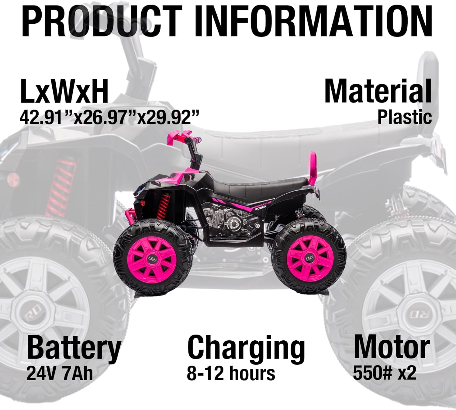 Jojoka 24V 2 Seater Kids Electric ATV Quad, 4 Wheeler Off Road Ride On ...