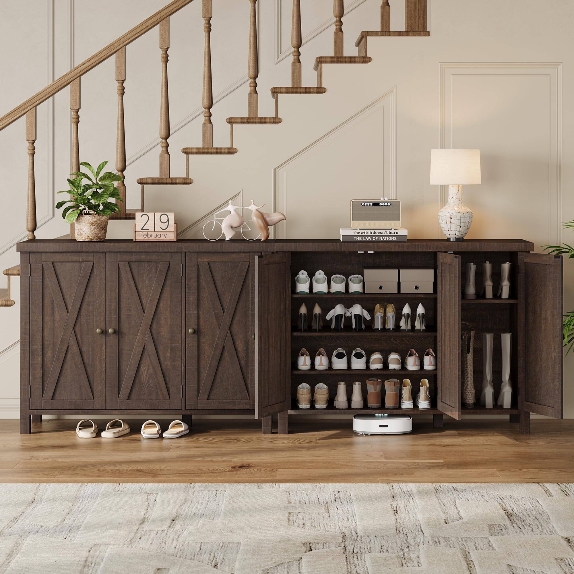 Acekool Shoe Cabinet with Doors, Farmhouse 35 in Shoe Storage Cabinet ...