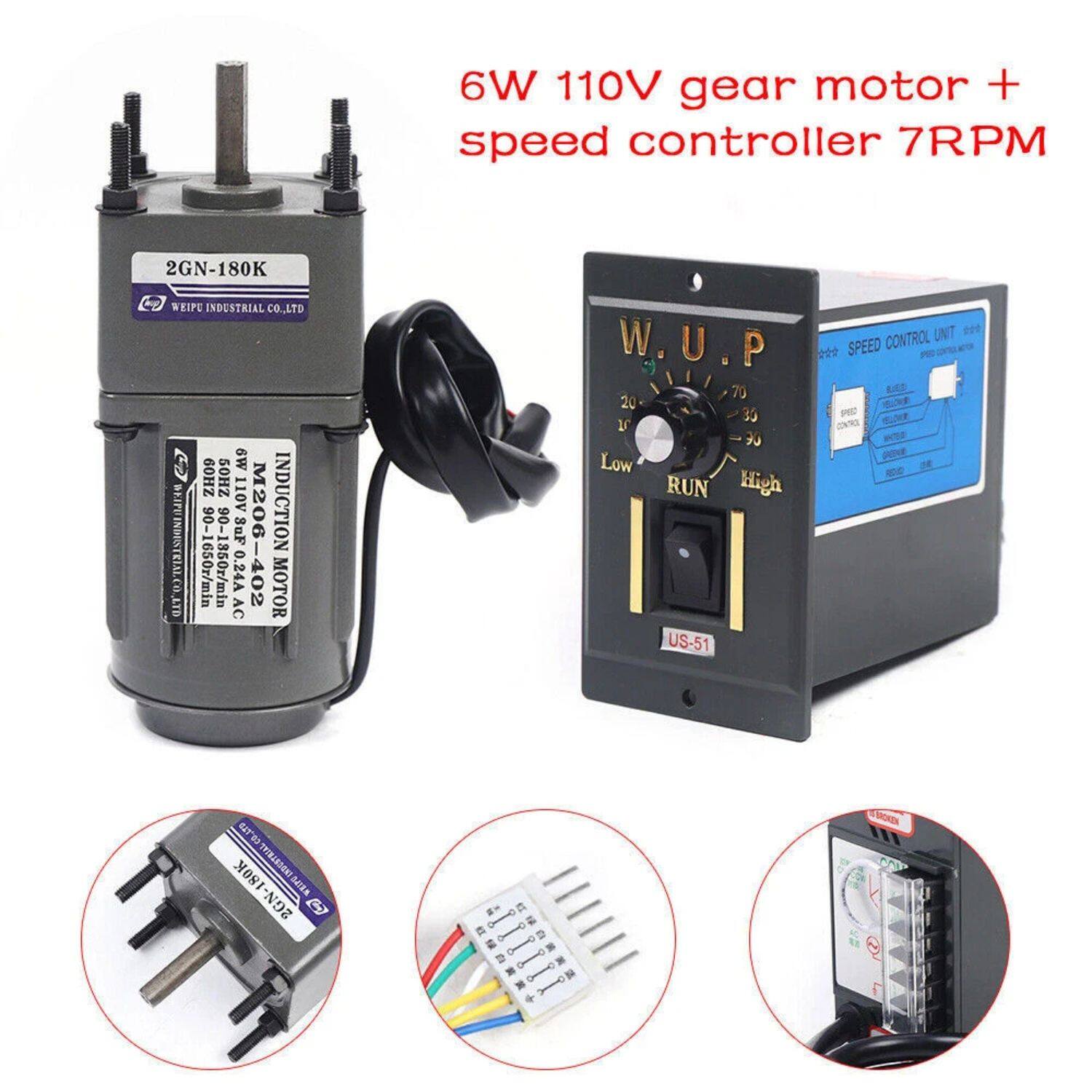 Home Collection AC 6W 110V Electric Gear Motor with Speed Controller ...