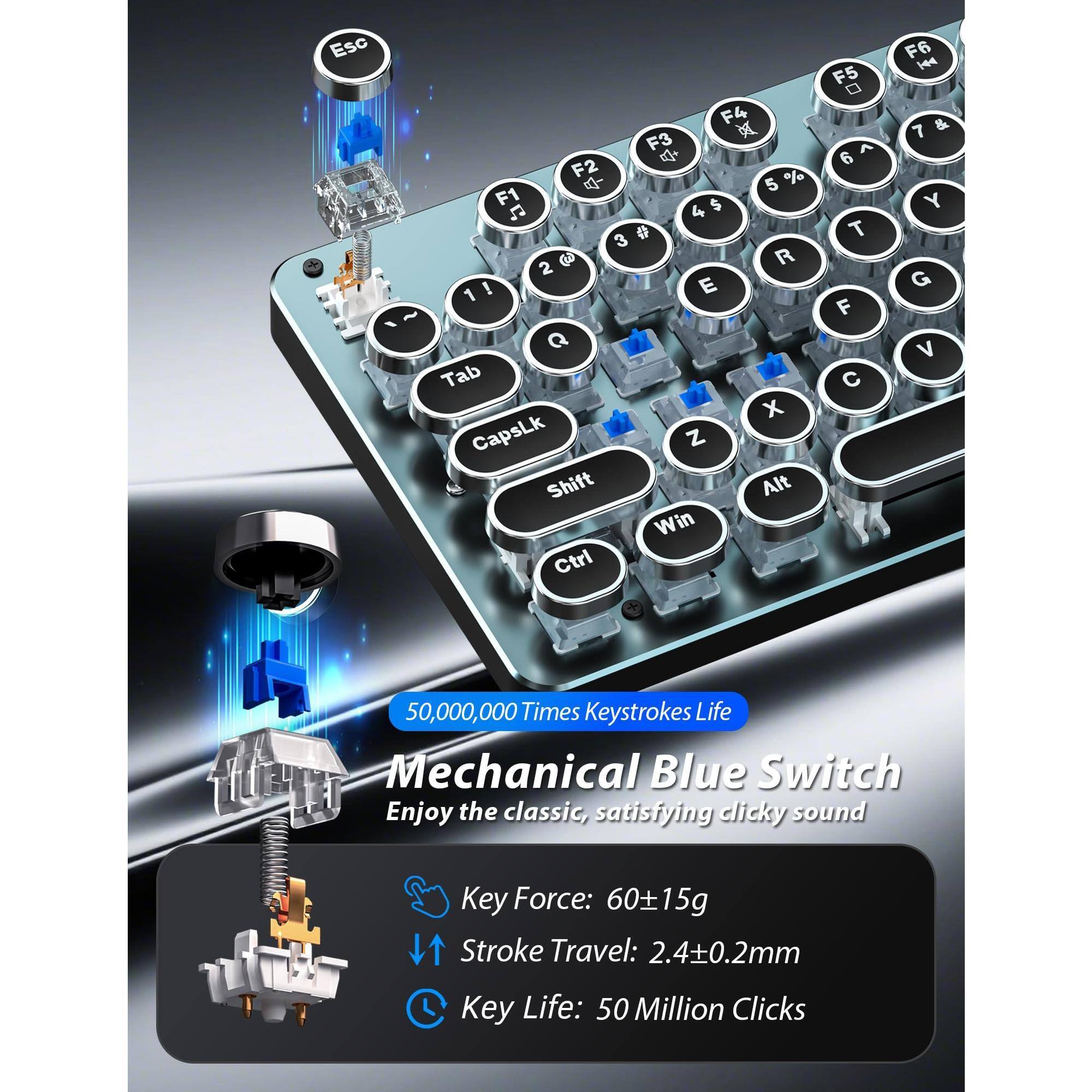 Live At Space Typewriter Style Mechanical Gaming Blue Rainbow Led ...