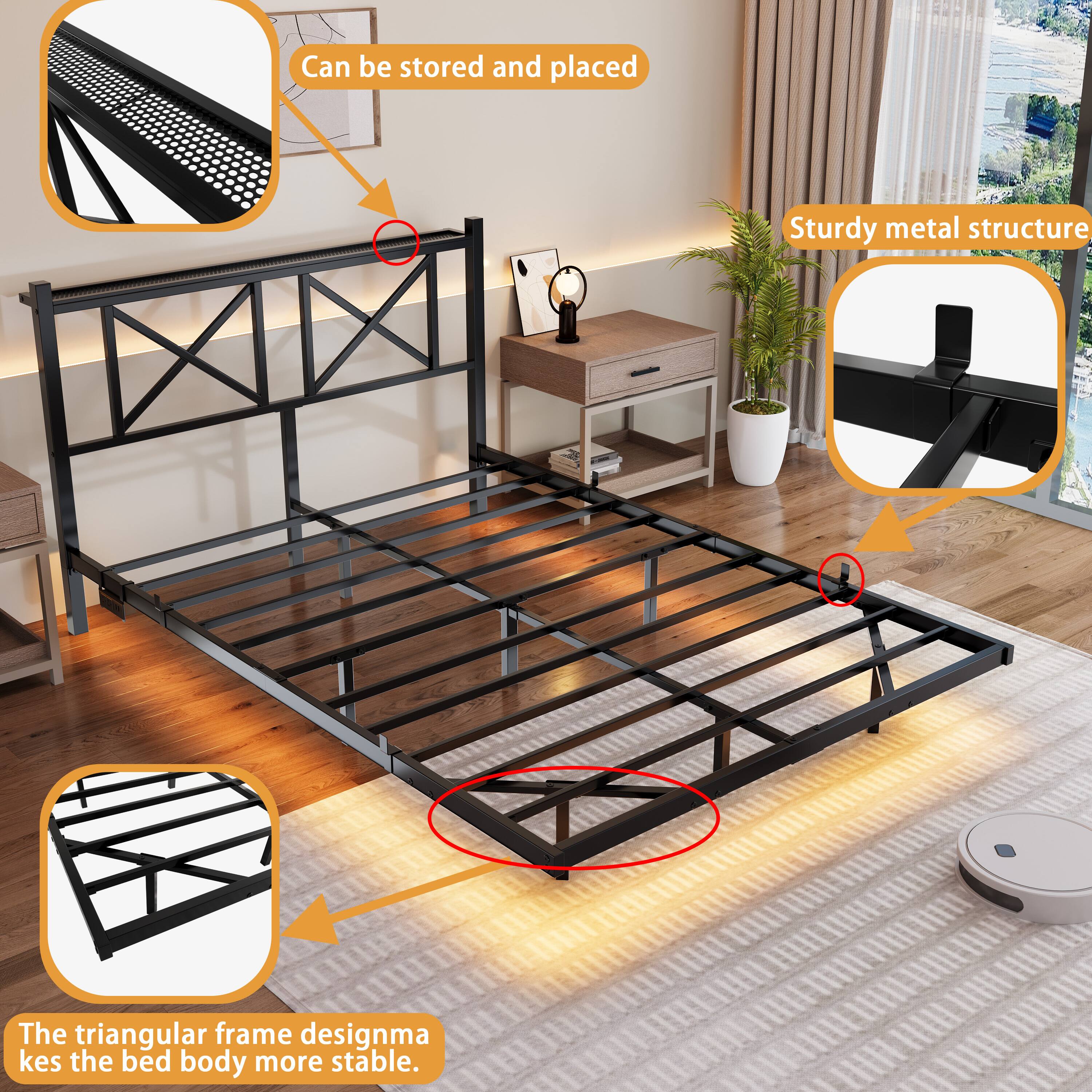 LUCKY ONE Full Size Floating Bed Frame with Headboard and Storage, USB ...