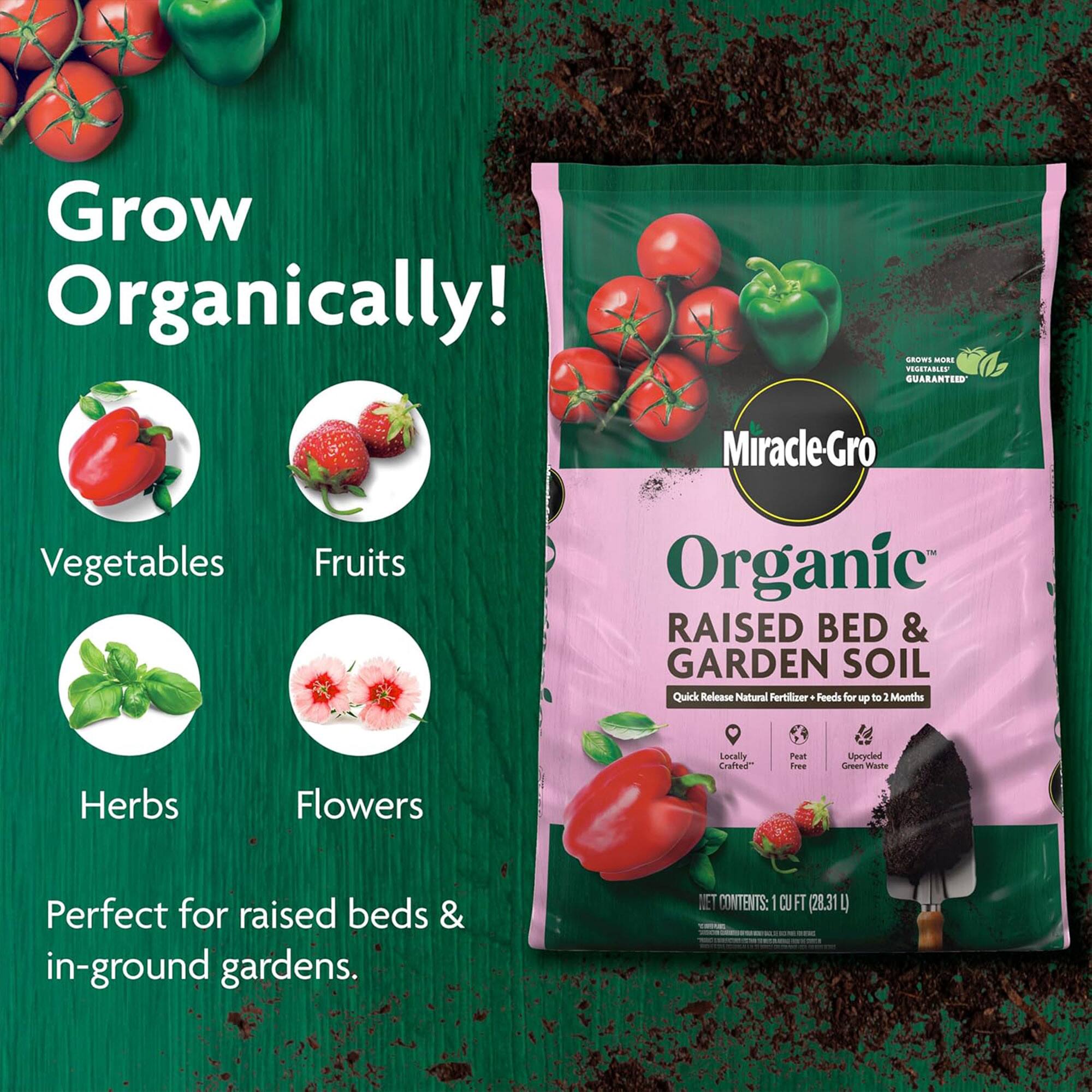 Miracle Gro Organic Raised Bed and Garden Soil, Quick Release Natural ...