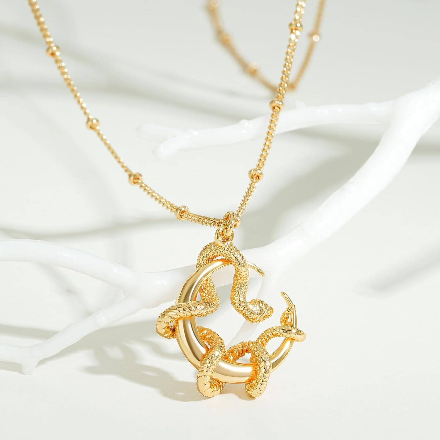 Live At Space 14K Gold Plated Snake Pendant Necklace for Women Dainty ...