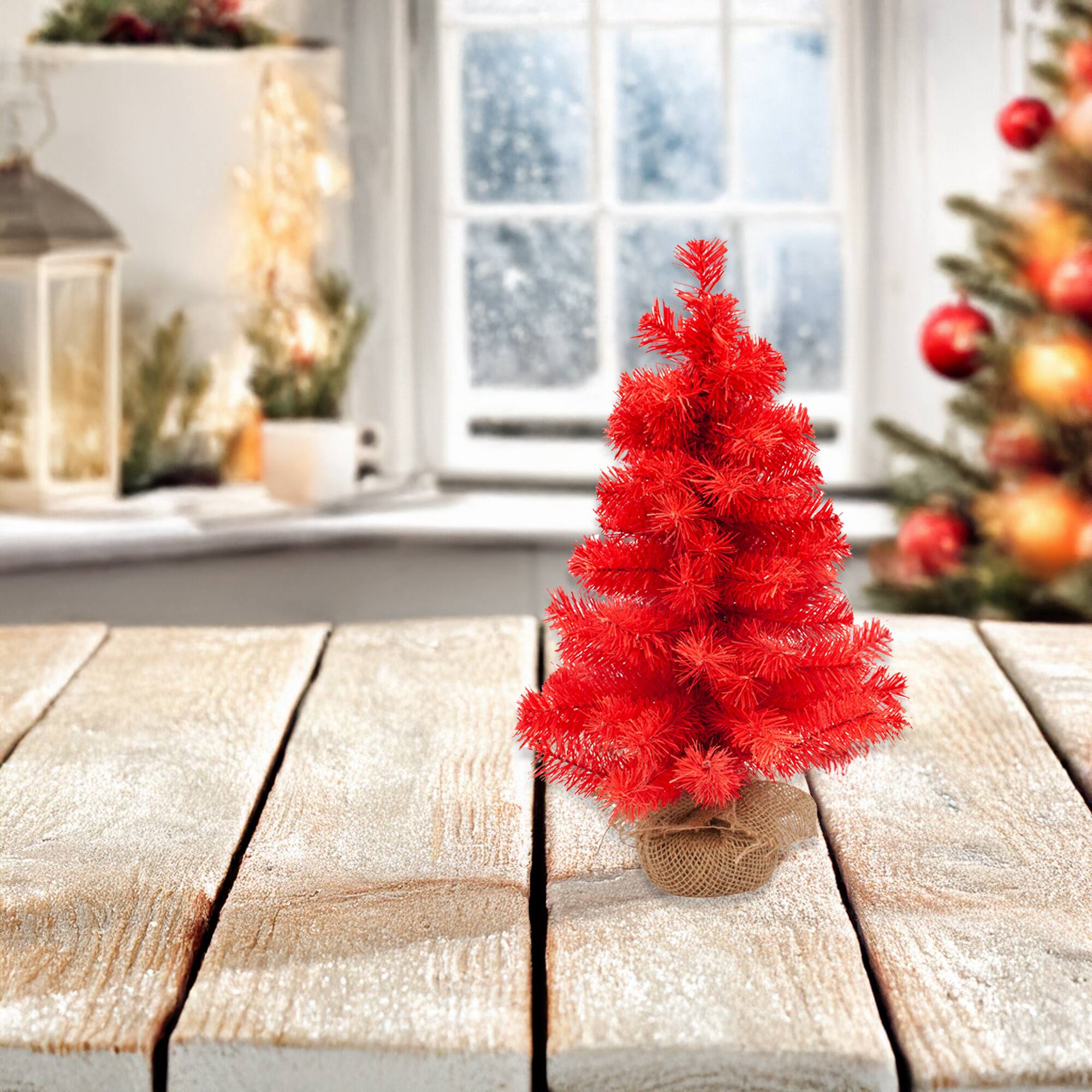 Northlight Pine Christmas Tree with Natural Jute Base 18" Scarlett Red ...