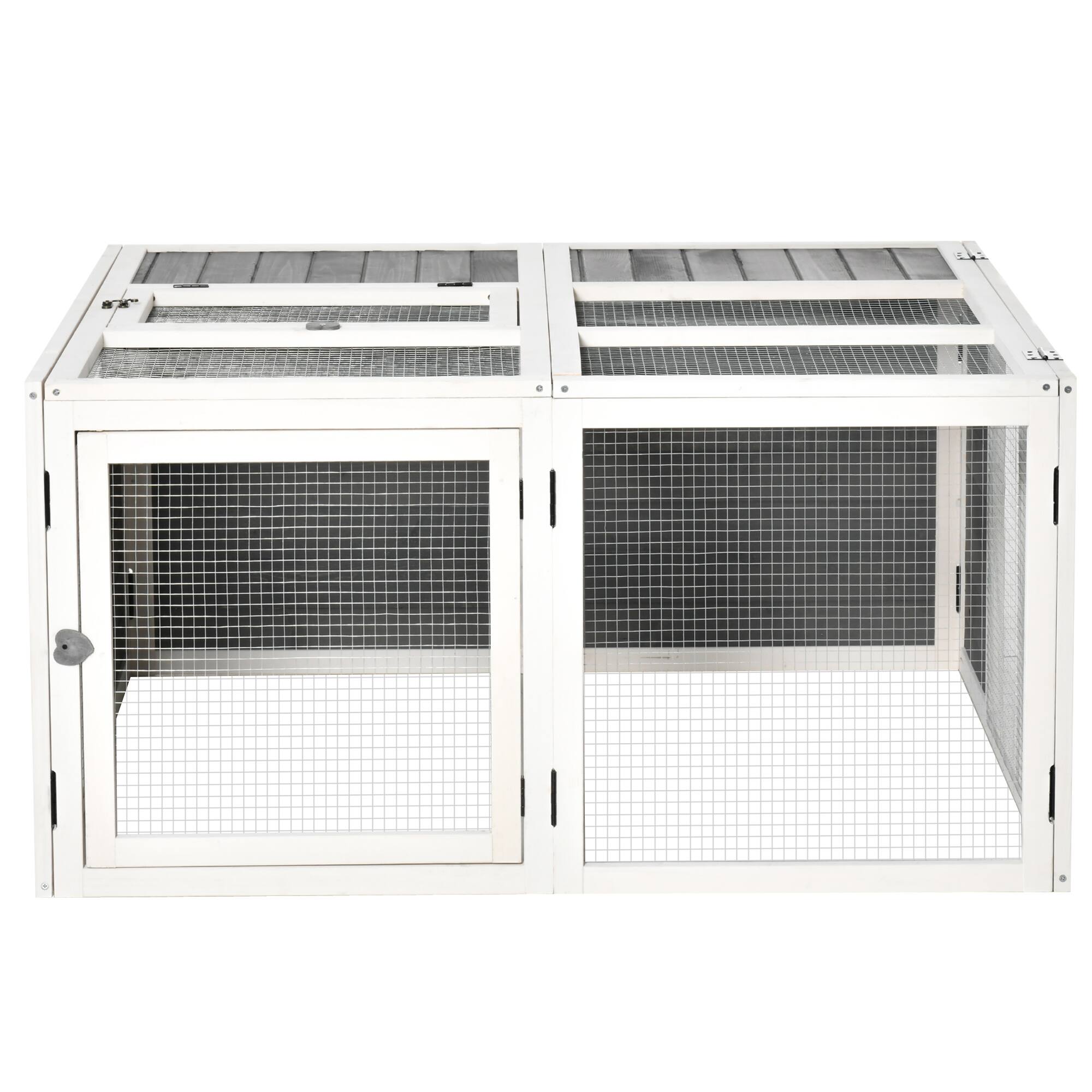 Pawhut Wooden Rabbit Hutch Chicken Coop with Run, Outdoor Bunny Guinea ...