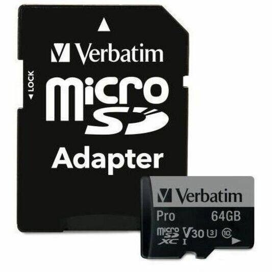 Verbatim 64GB PRO 600X MICROSDXC MEMORY CARD W/ADAPTR UHS I V10 U1 ...