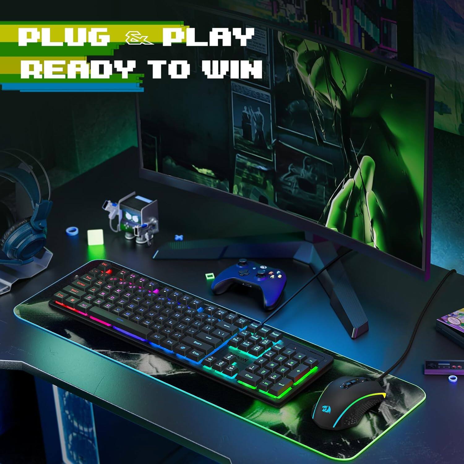 REDRAGON S107 RGB BA Gaming Keyboard and Mouse Combo, RGB Backlit ...