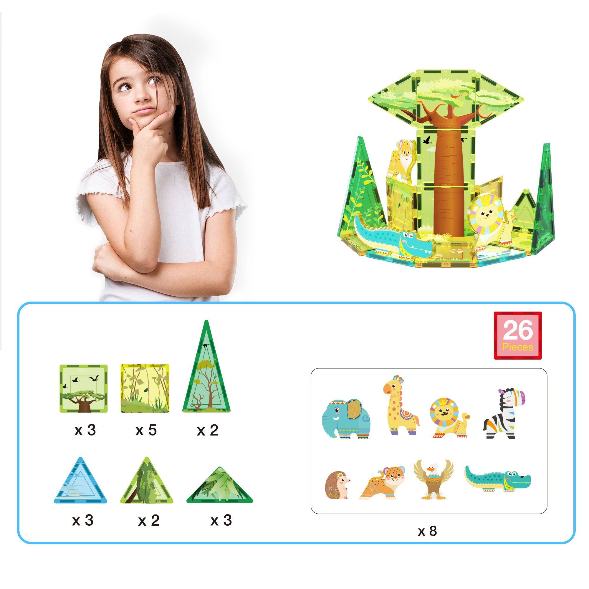 PicassoTiles PICASSO TILES Magnetic Tiles for Kids – Safari Animals ...