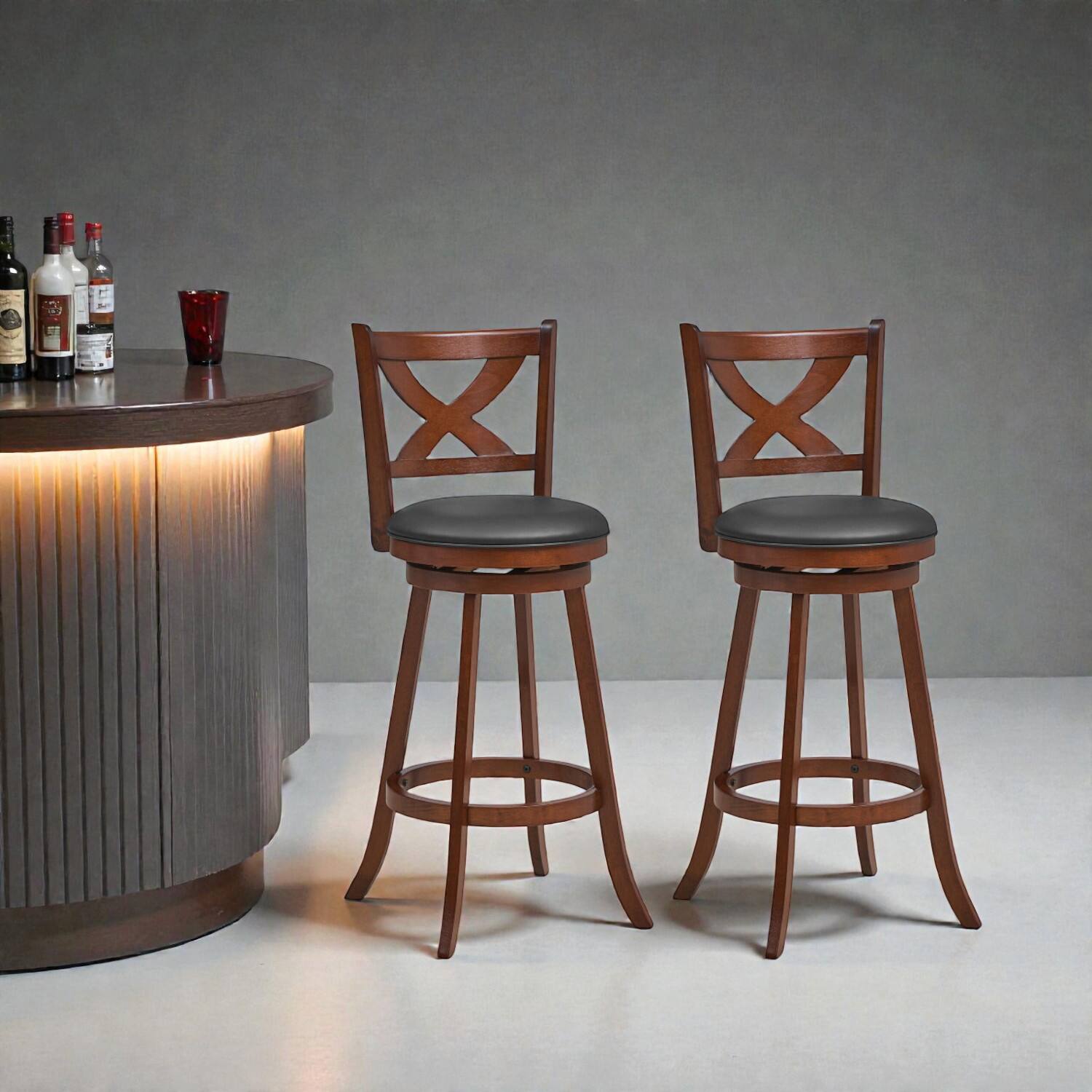 Hivvago Set of 2 Counter Height Swivel Bar Stools with X Style Open ...