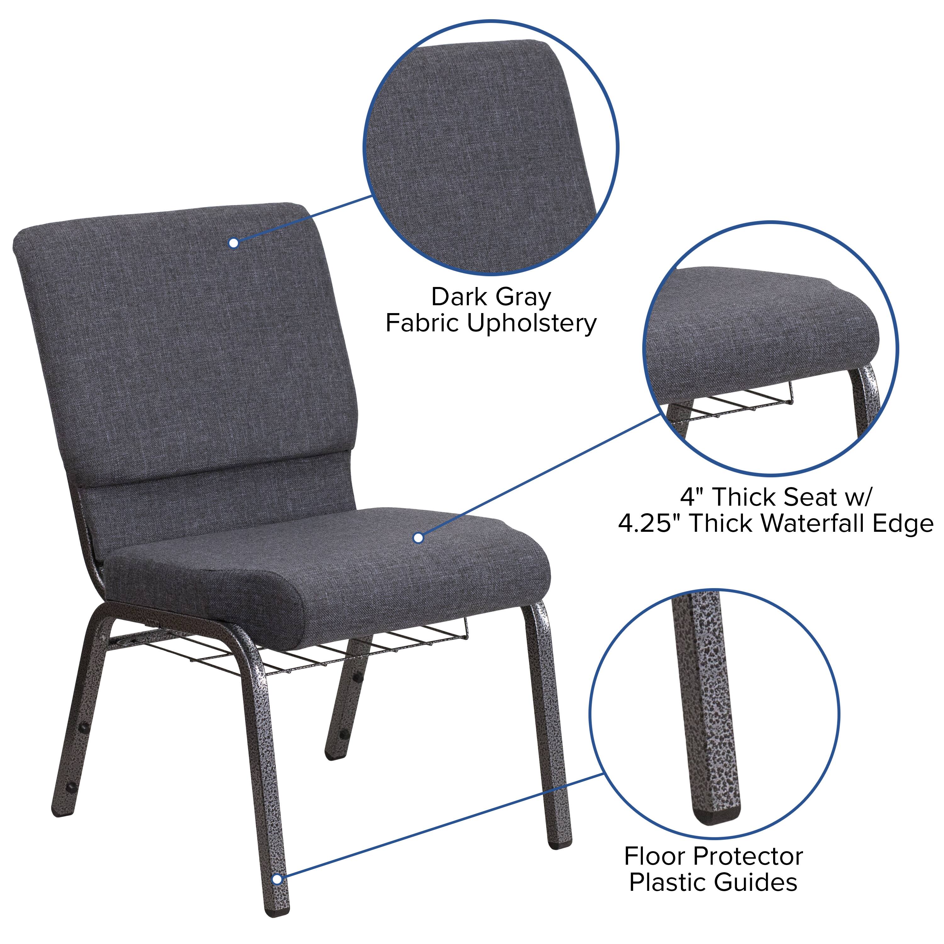 Emma + Oliver Auditorium Chair 19" Seat Book Rack Dark Gray Fabric ...