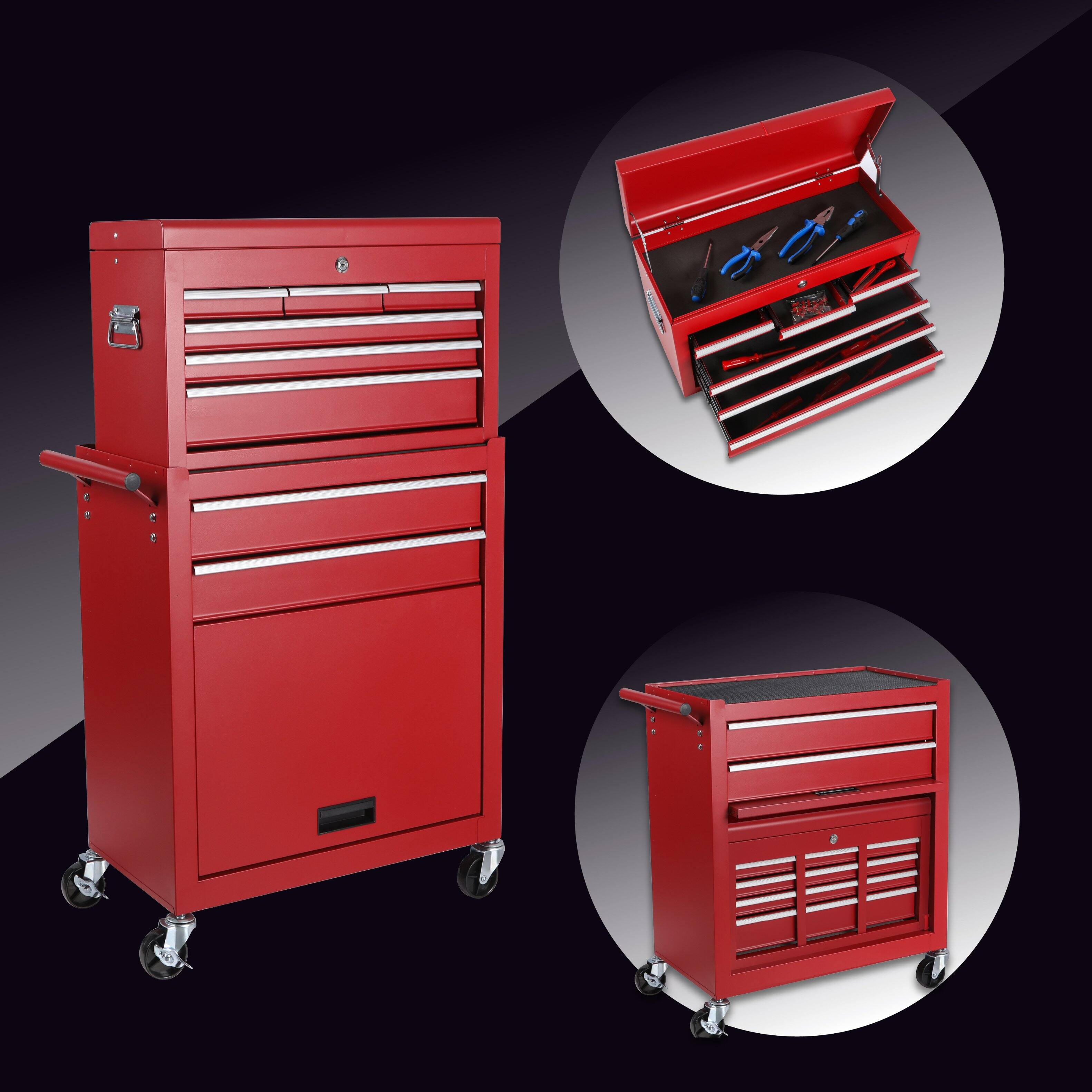 Ecooso 8 Drawer Rolling Tool Chest with Detachable Top Box, Lockable Wheels, Metal Cabinet Red ...