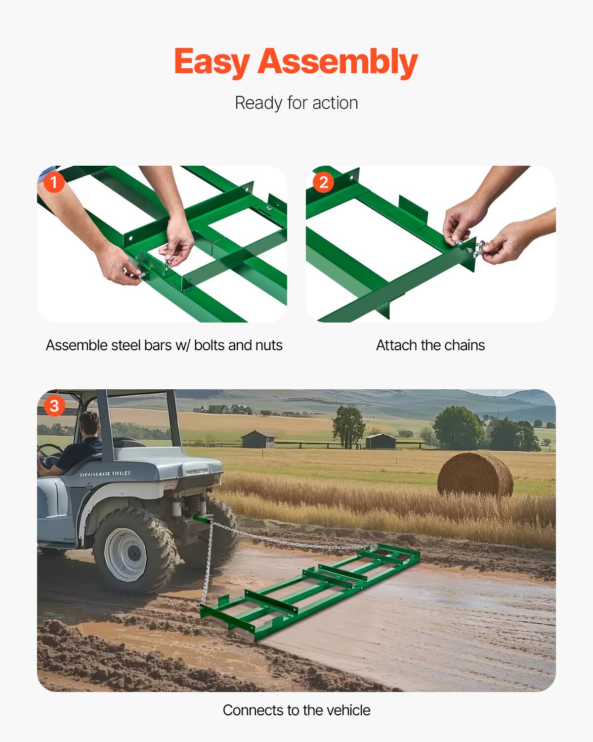 VEVOR Drag Harrow, 8 ft Heavy Duty Tow Behind Drag Harrow with ...