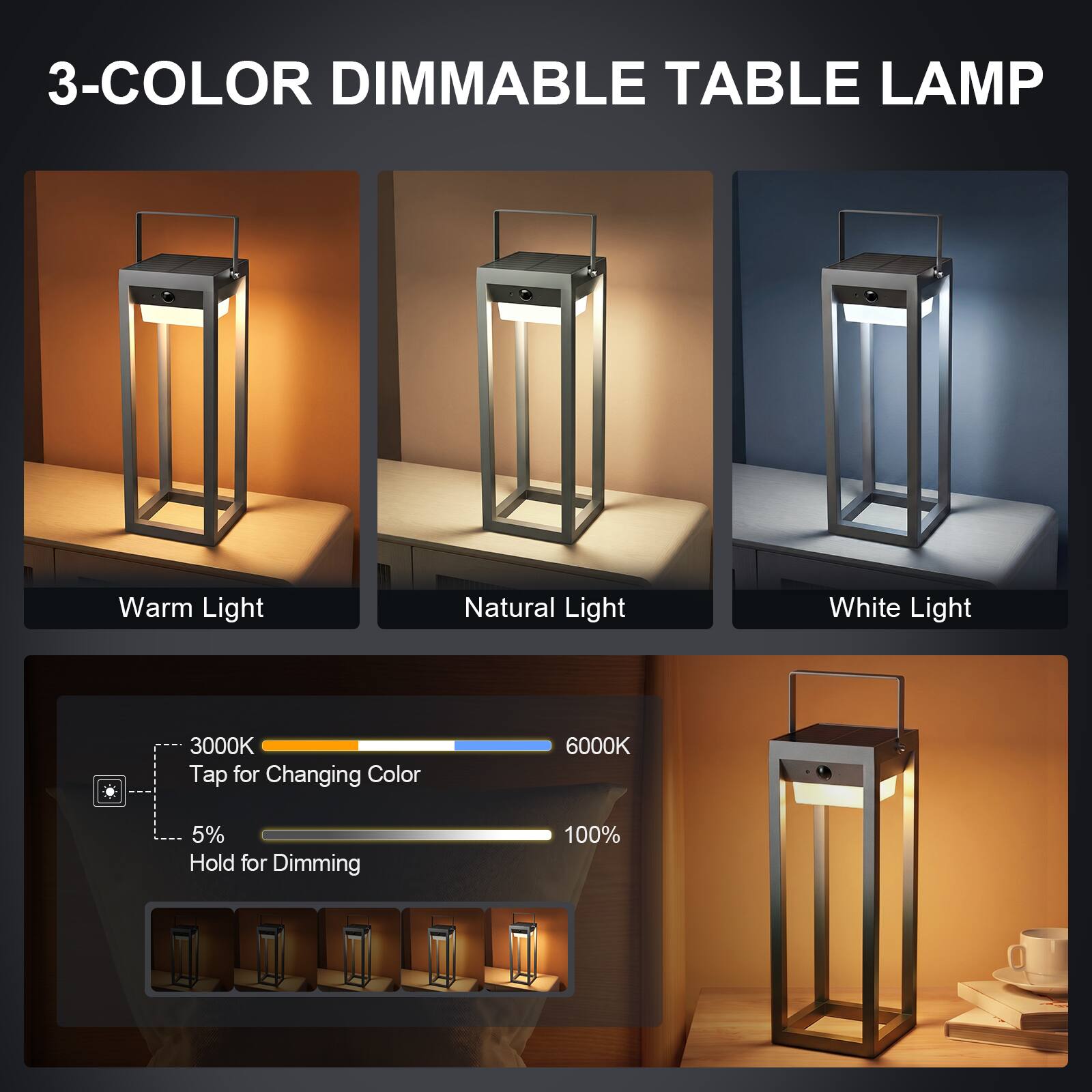 Dawnrise Solar RechargeableLED Cordless Table Lmap for Dinner with ...