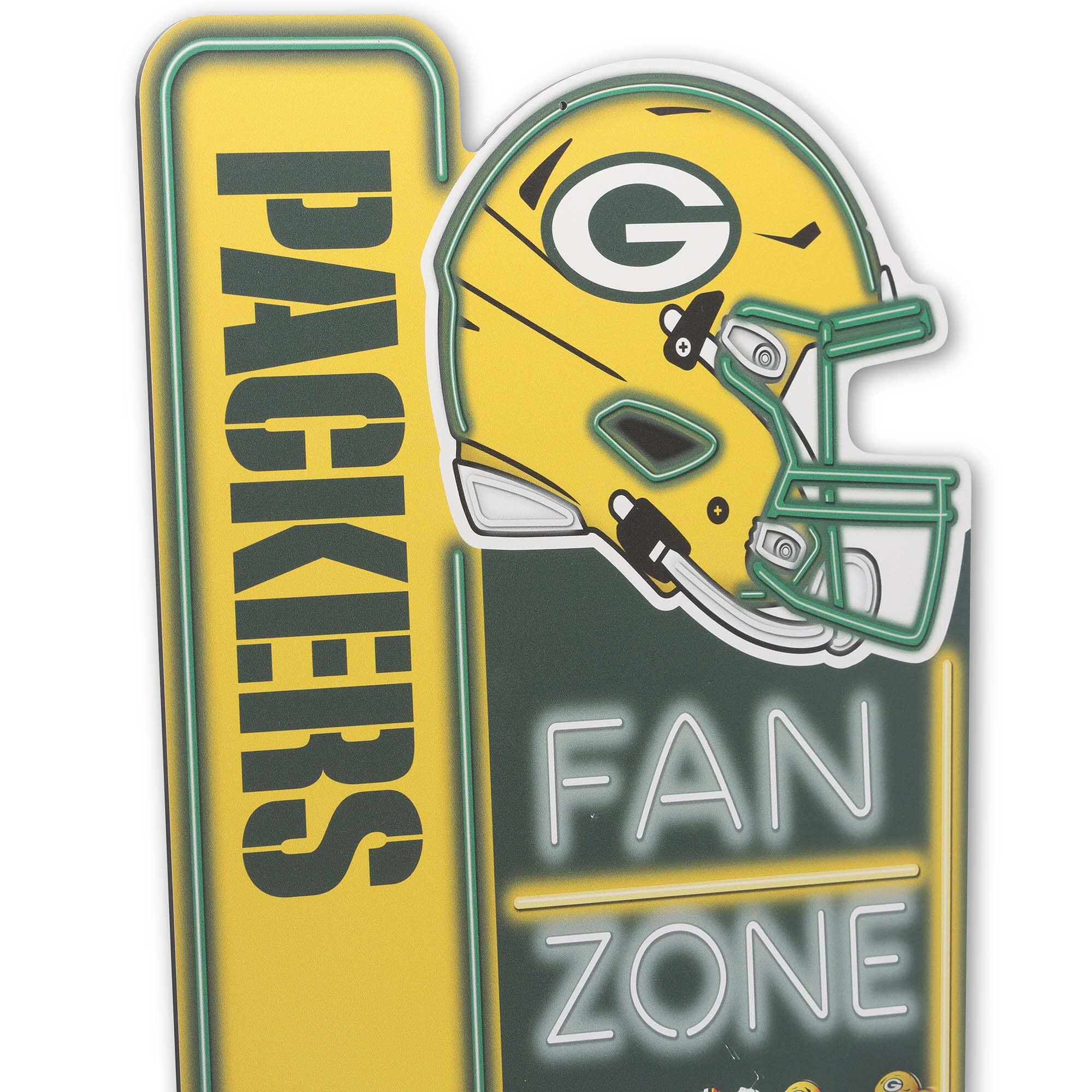 Open Road Brands Bay Packers 13" x 19.5" Fan Zone Metal Sign Green ...