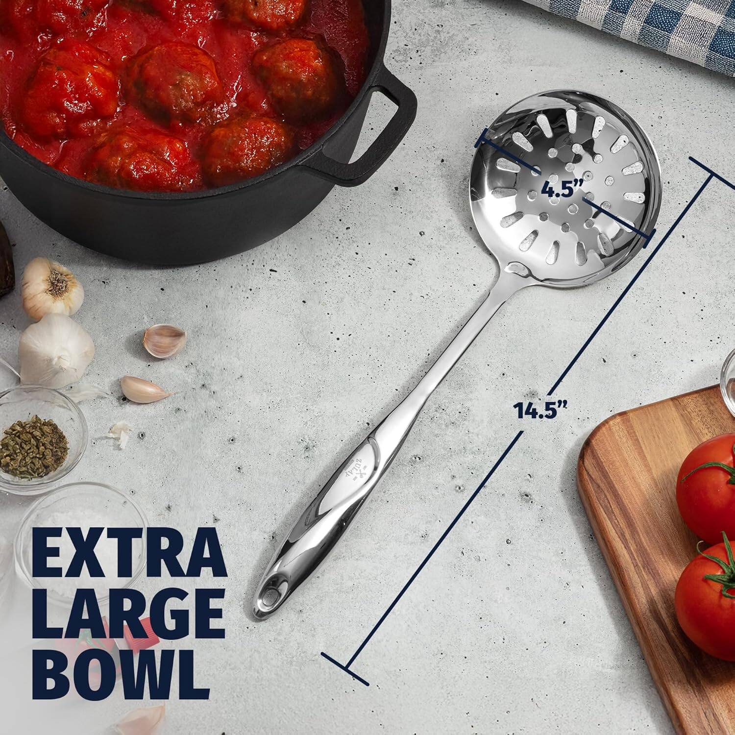 Zulay Kitchen Stainless Steel Slotted Spoon 14.5” Large Skimmer Frying ...
