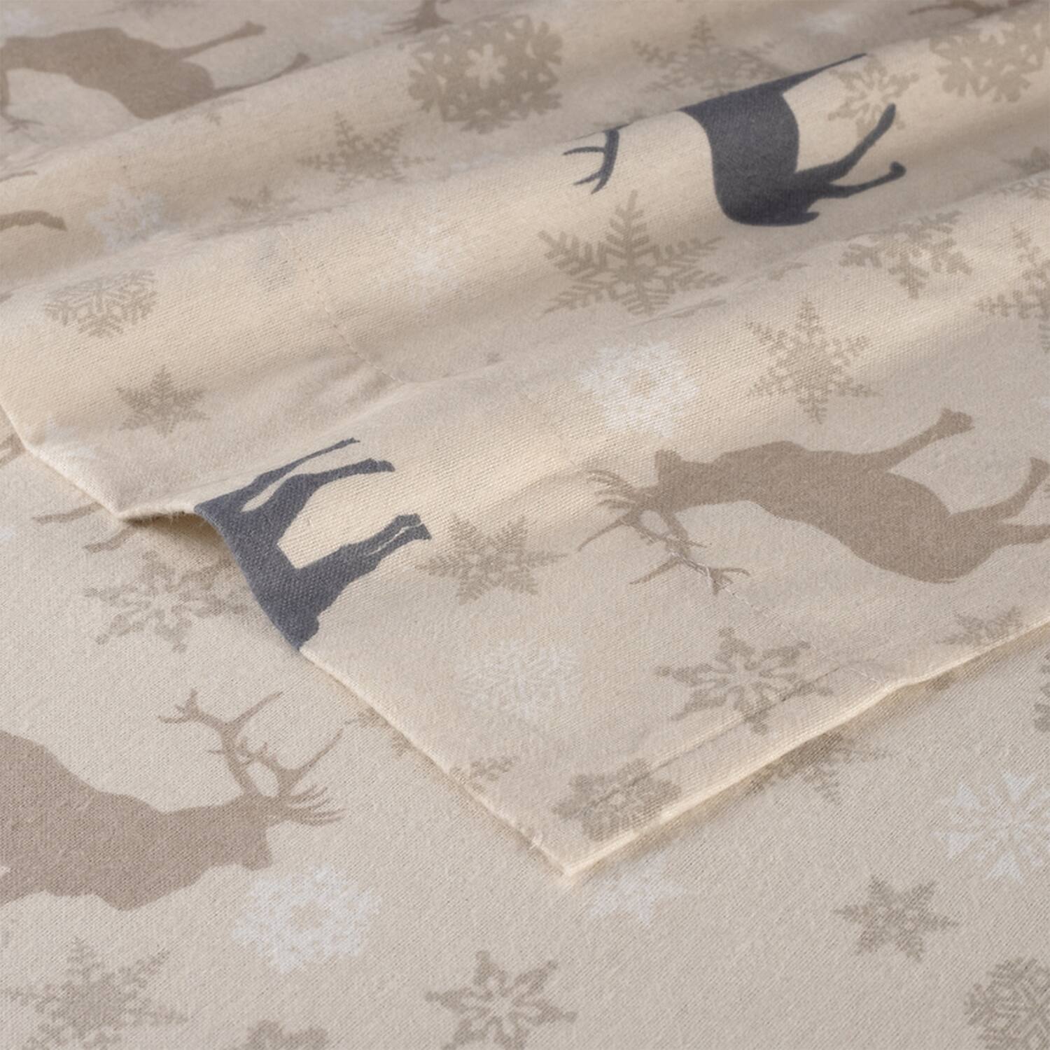 Kathy Ireland 100% Turkish Cotton Flannel Sheet Set Beige Deer 1296 ...