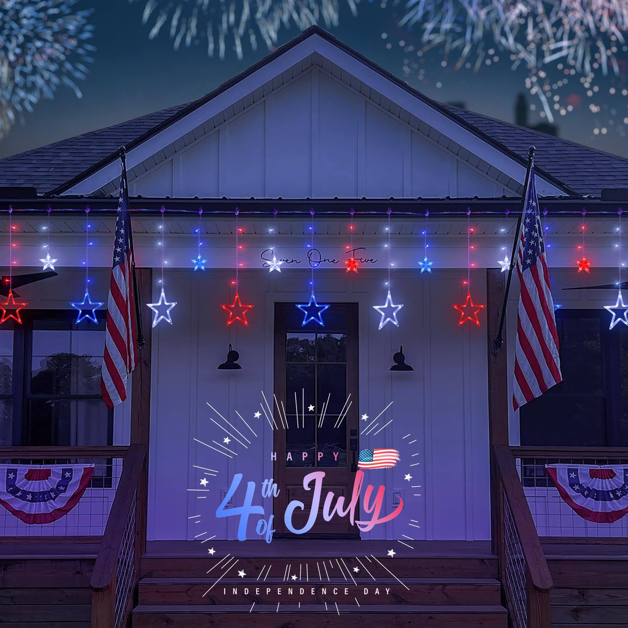 Paradigms Interiors 4th Of July Patriotic Star Icicle Lights 82ft ...
