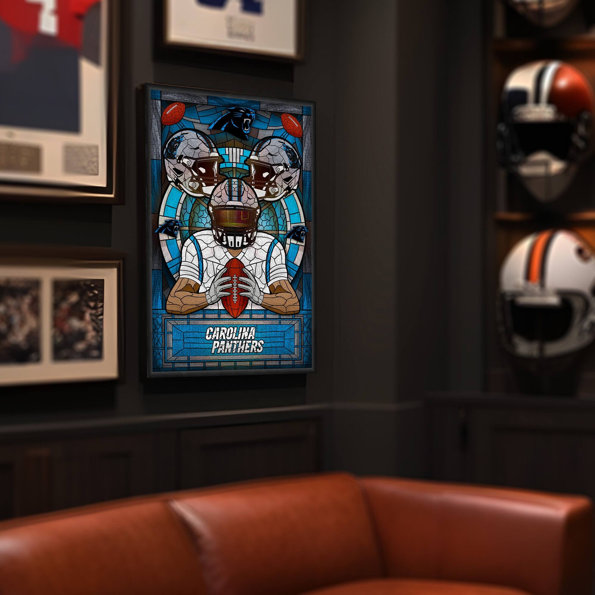 Sporticulture Carolina Panthers Framed Stained Glass Art Print Blue ...