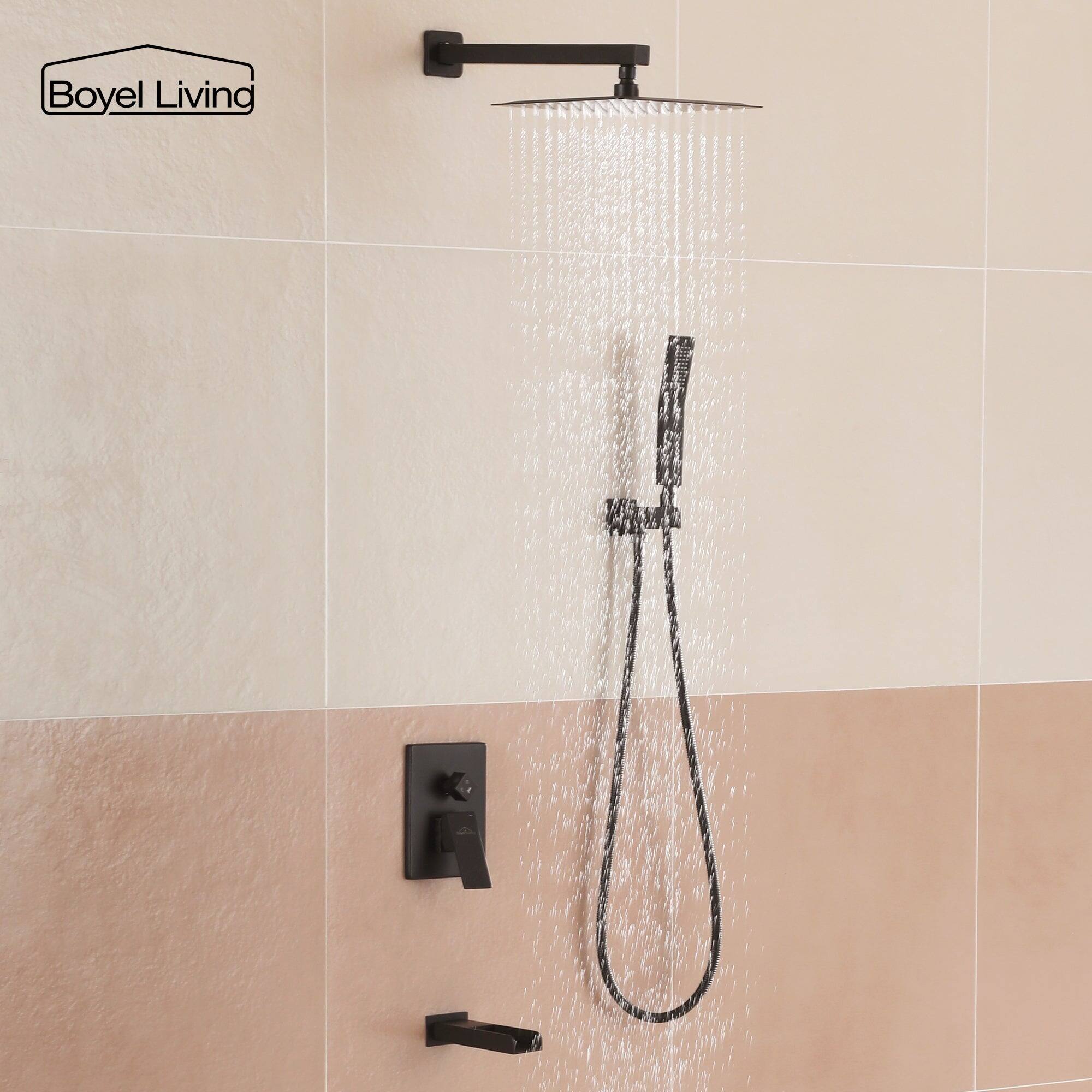 Boyel Living Wall Mount Single Handle 1 Spray Tub and Shower Faucet with Handheld Shower 10 Inch ...
