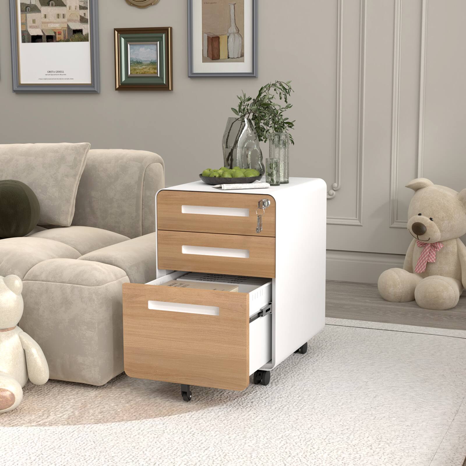 APRILSOUL 3 Drawer Mobile File Cabinet Under Desk Office,Simple Style ...