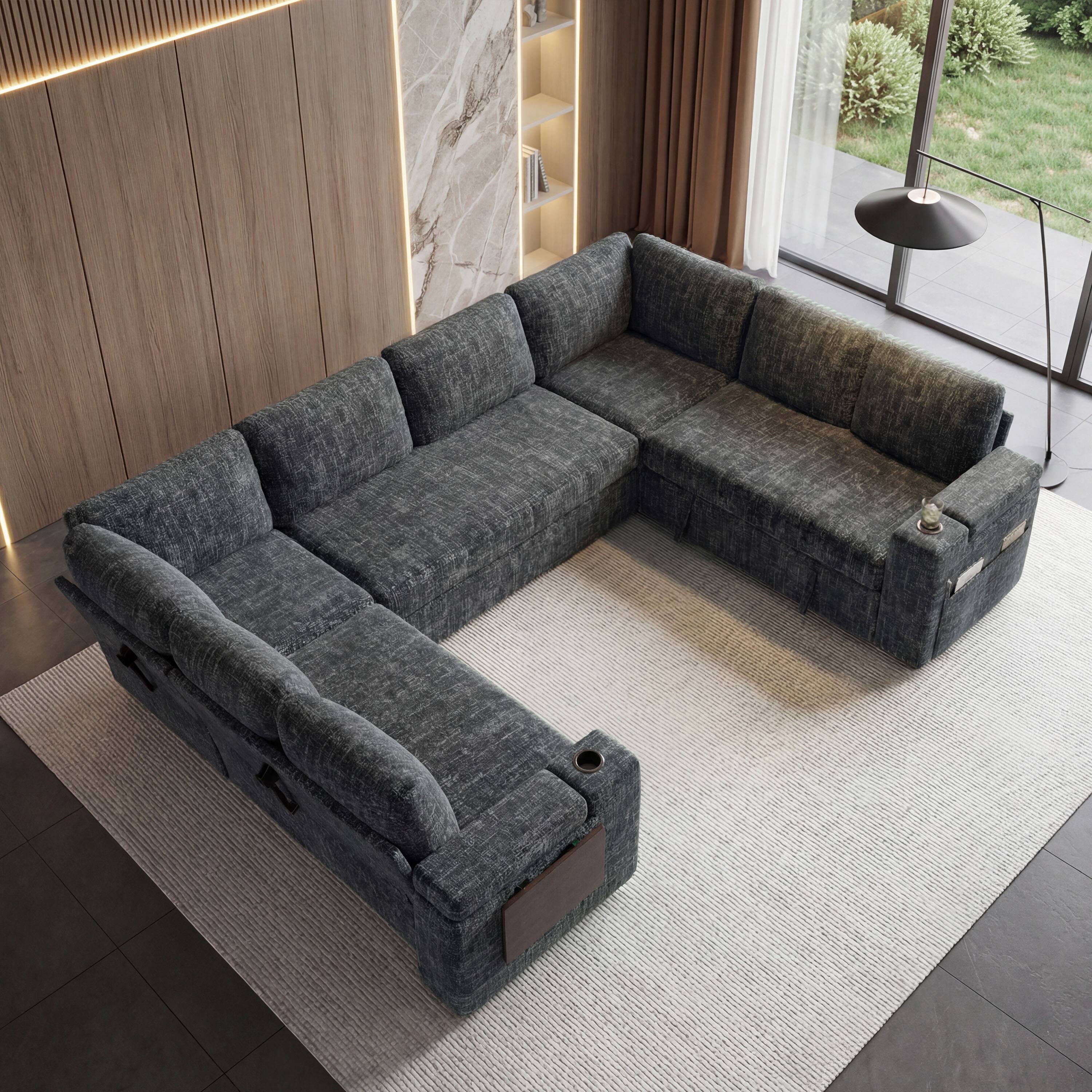 Dyonery 8 Seat Modular Sleeper Sofa Bed, Storage Chaise,Side Table, USB ...