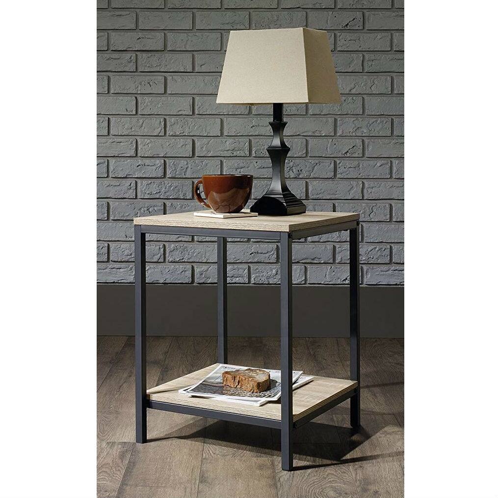 Hivvago Modern Black Metal Frame End Table with Oak Finish Wood Top and ...