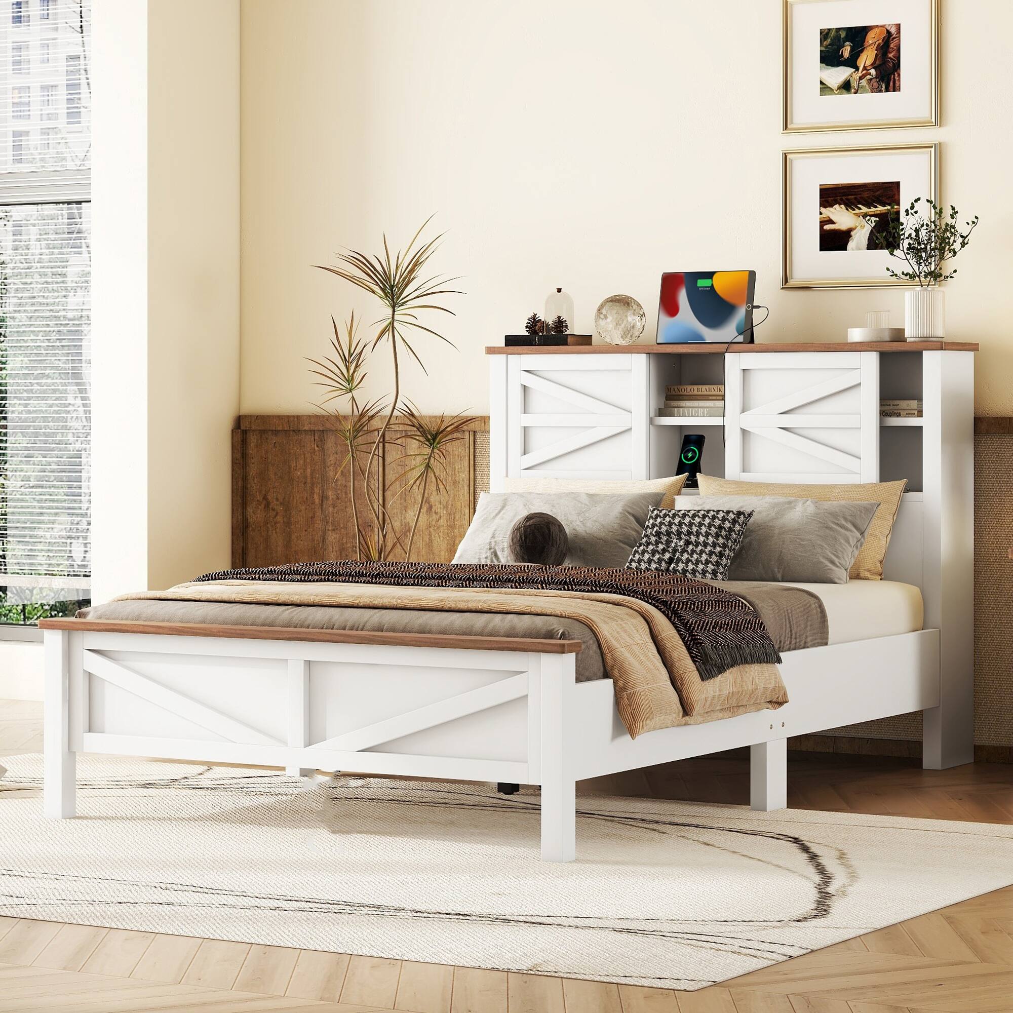 APRILSOUL Farmhouse Full Size Platform Bed with Double Sliding Barn ...