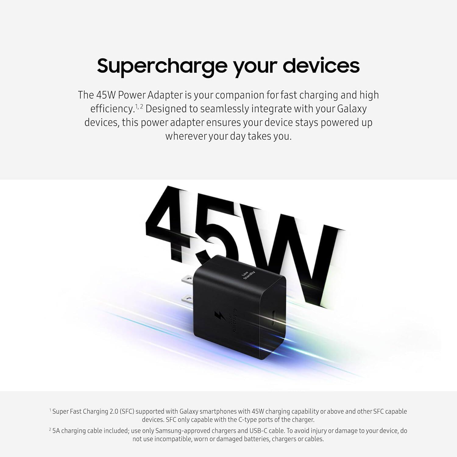 Samsung Original 45W Super Fast Wall Charger With USB C Cable Great For Most Phones, Tablets ...