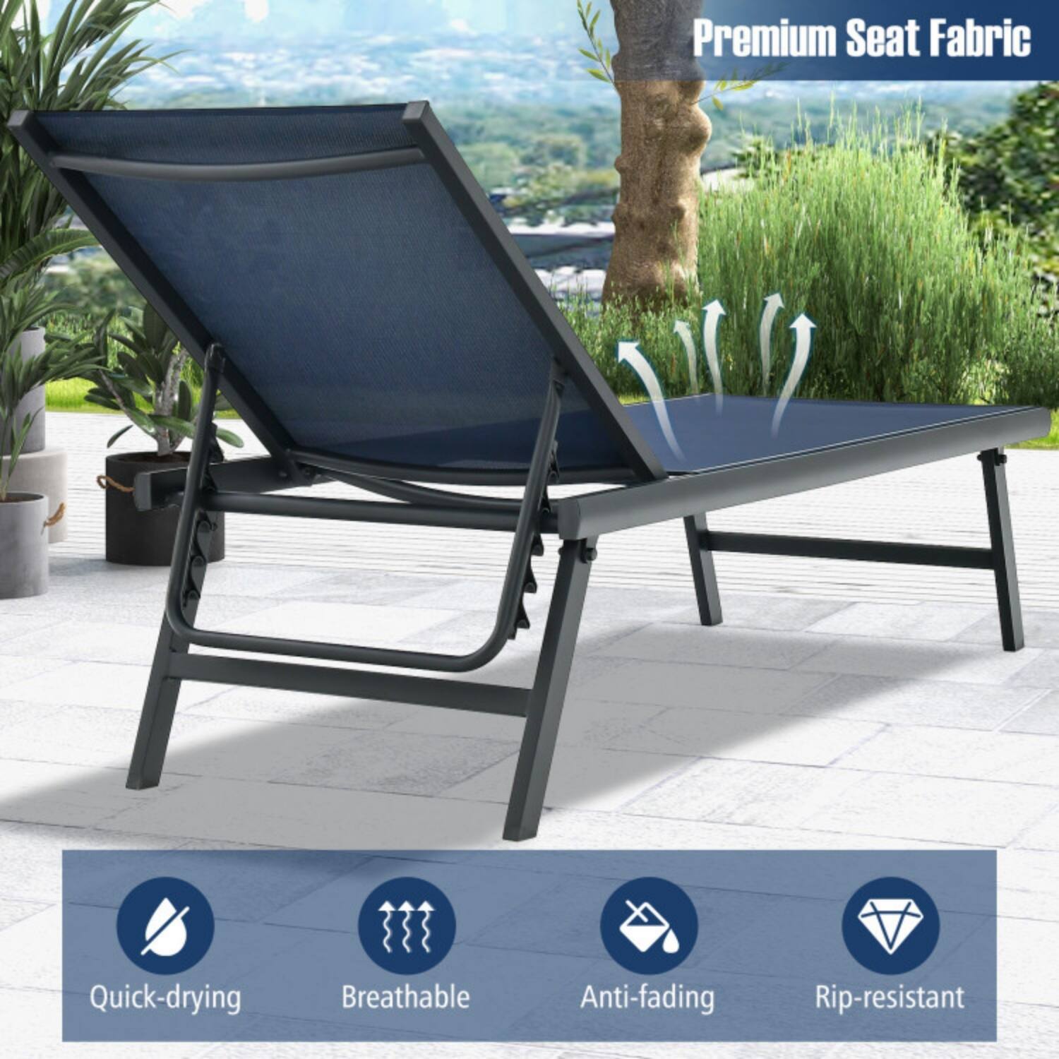 Mondawe 3 Pcs Patio Chaise Lounge Set w 2 Chairs & Table 6 Level ...