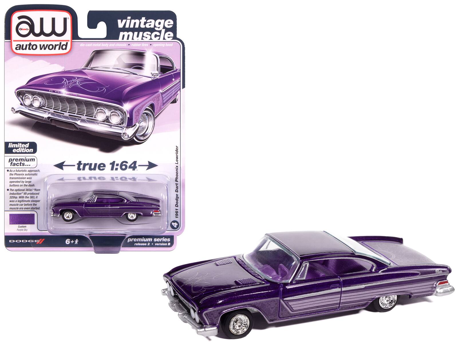 Autoworld 1961 Dodge Dart Phoenix Lowrider with Graphics and Purple ...
