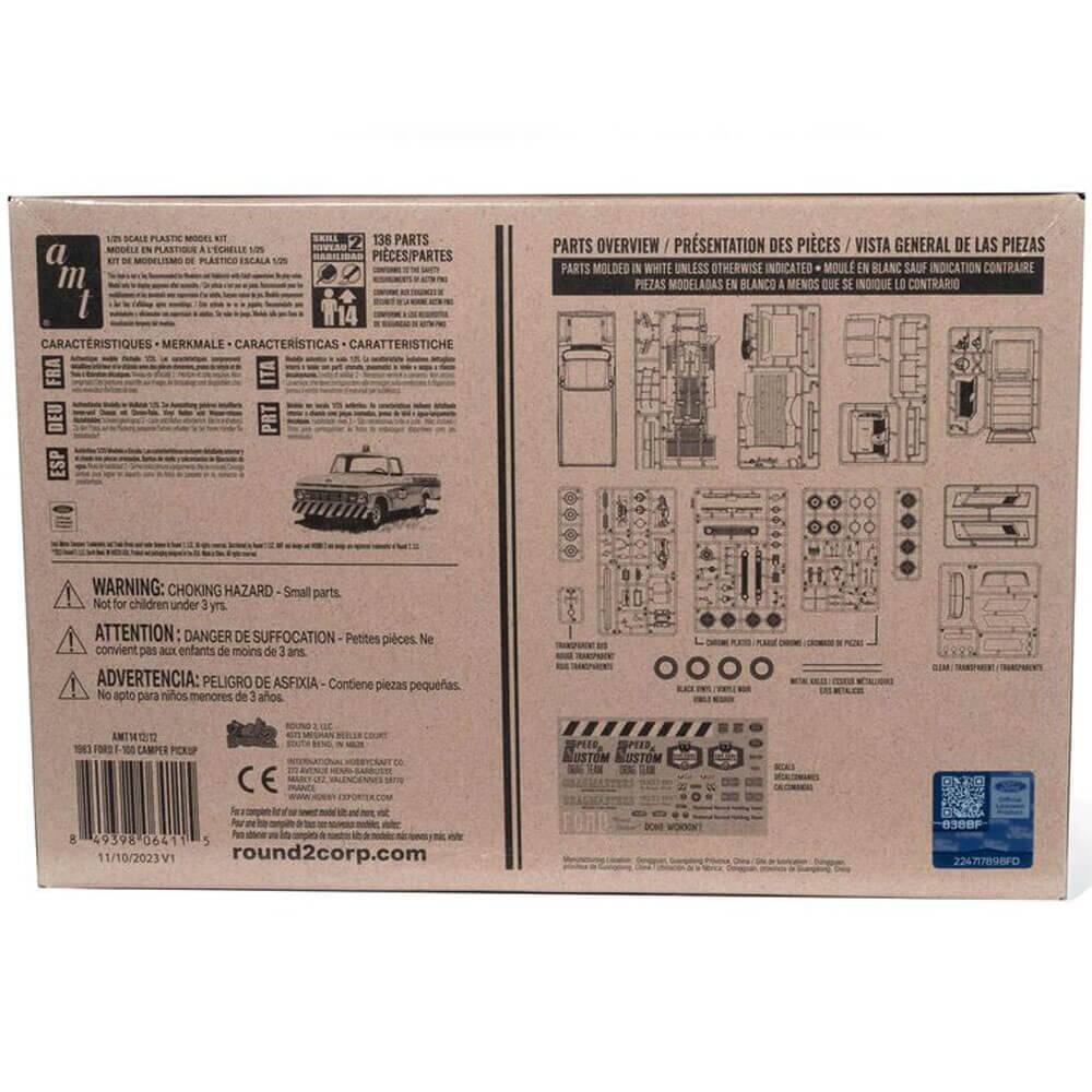 AMT AMT1412 1963 Ford F 100 Camper Pickup 1:25 Scale Model Kit Black ...