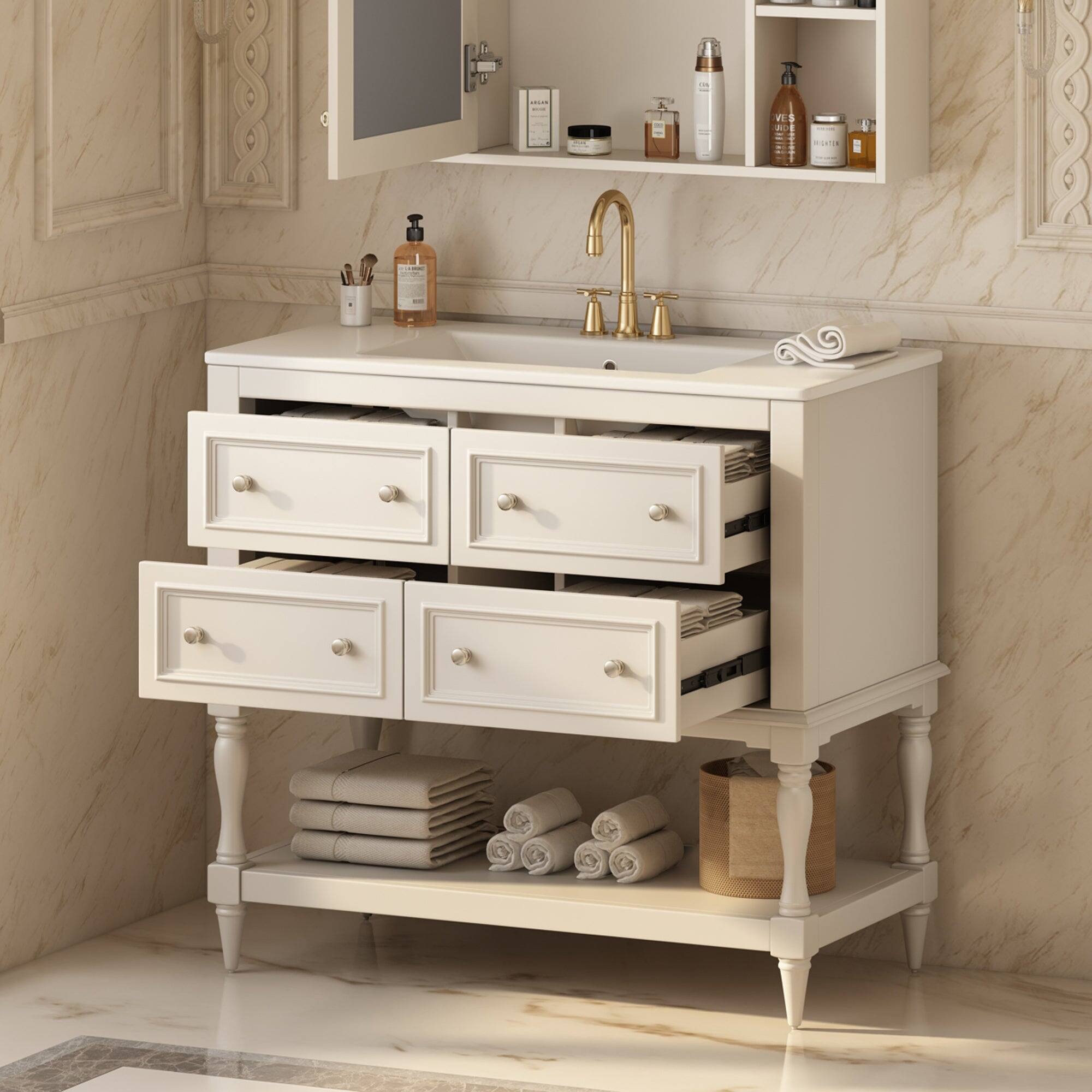 Boyel Living 36 Inch Modern Bathroom Vanity with Ceramic Sink Four ...