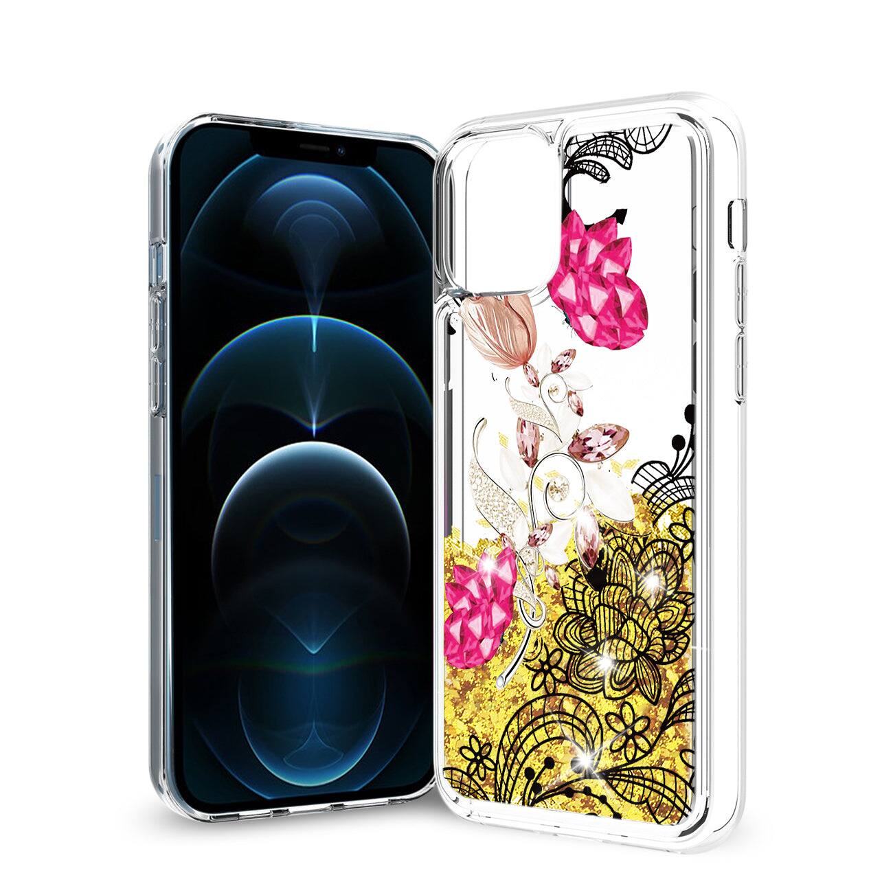 Reiko Iphone 12 Pro Max Glitter Case Moving Quicksand Floral Yellow ...