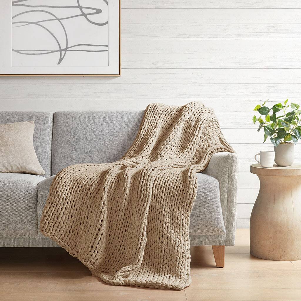 Gracie Mills Huffman Artisan Double Knit Throw Tan 6118-05PM - Best Buy