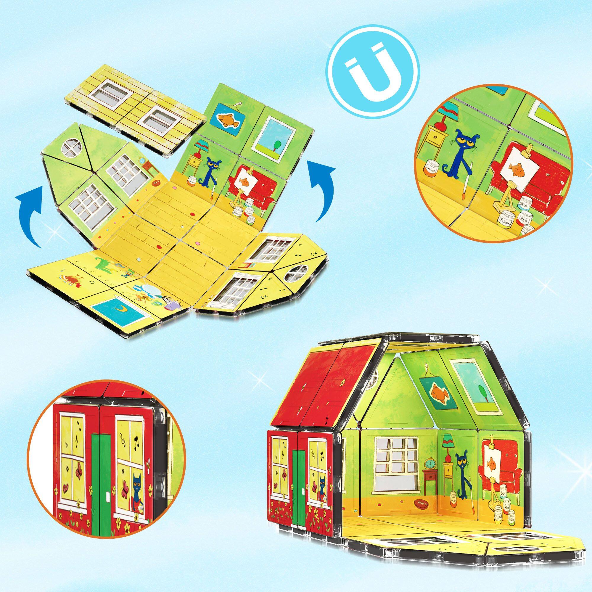 PicassoTiles PICASSO TILES 24 PC Pete The Cat Magnetic Tile House Set ...