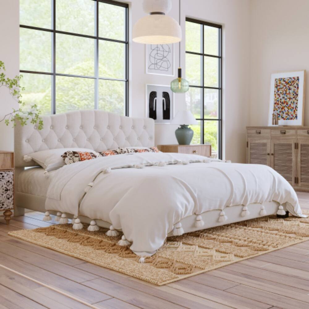 LUCKY ONE King Size Upholstered Platform Bed with Adjustable Curved ...