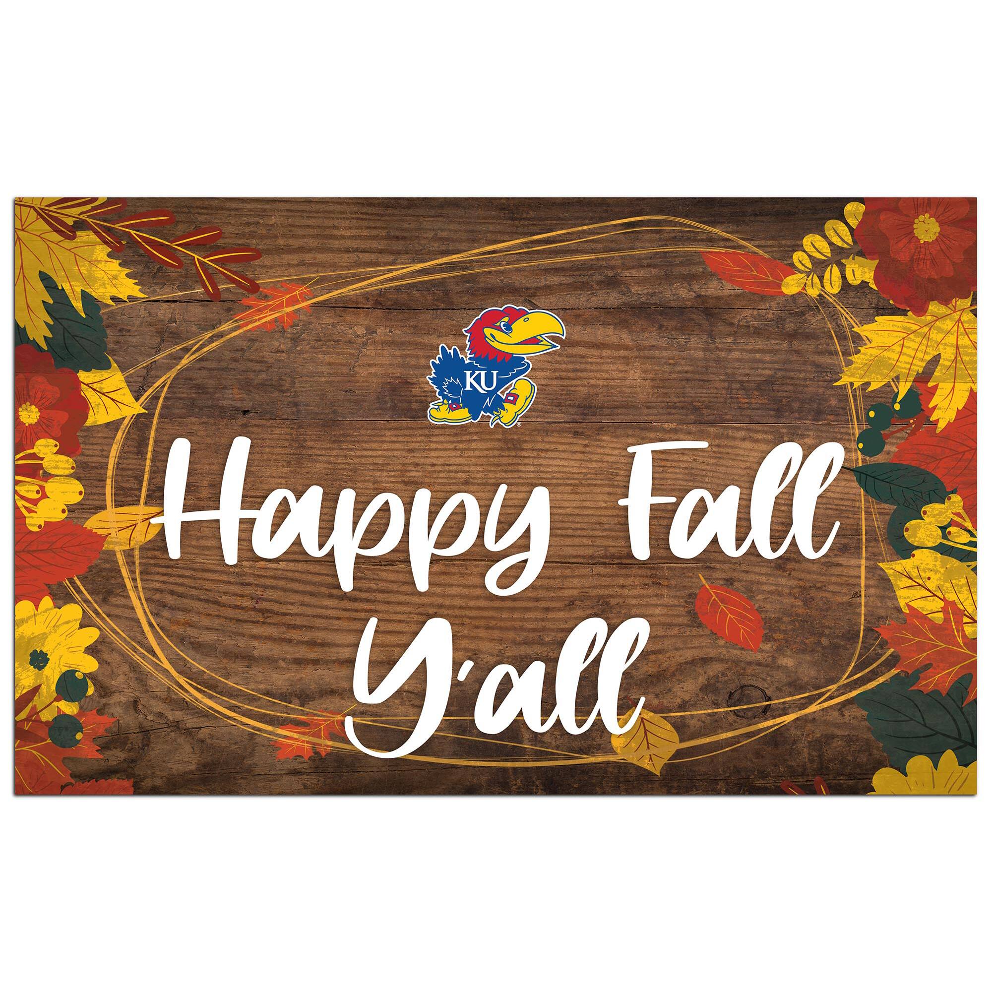 Fan Creations Kansas Jayhawks 11'' x 19'' Happy Fall Y'all Sign Brown ...