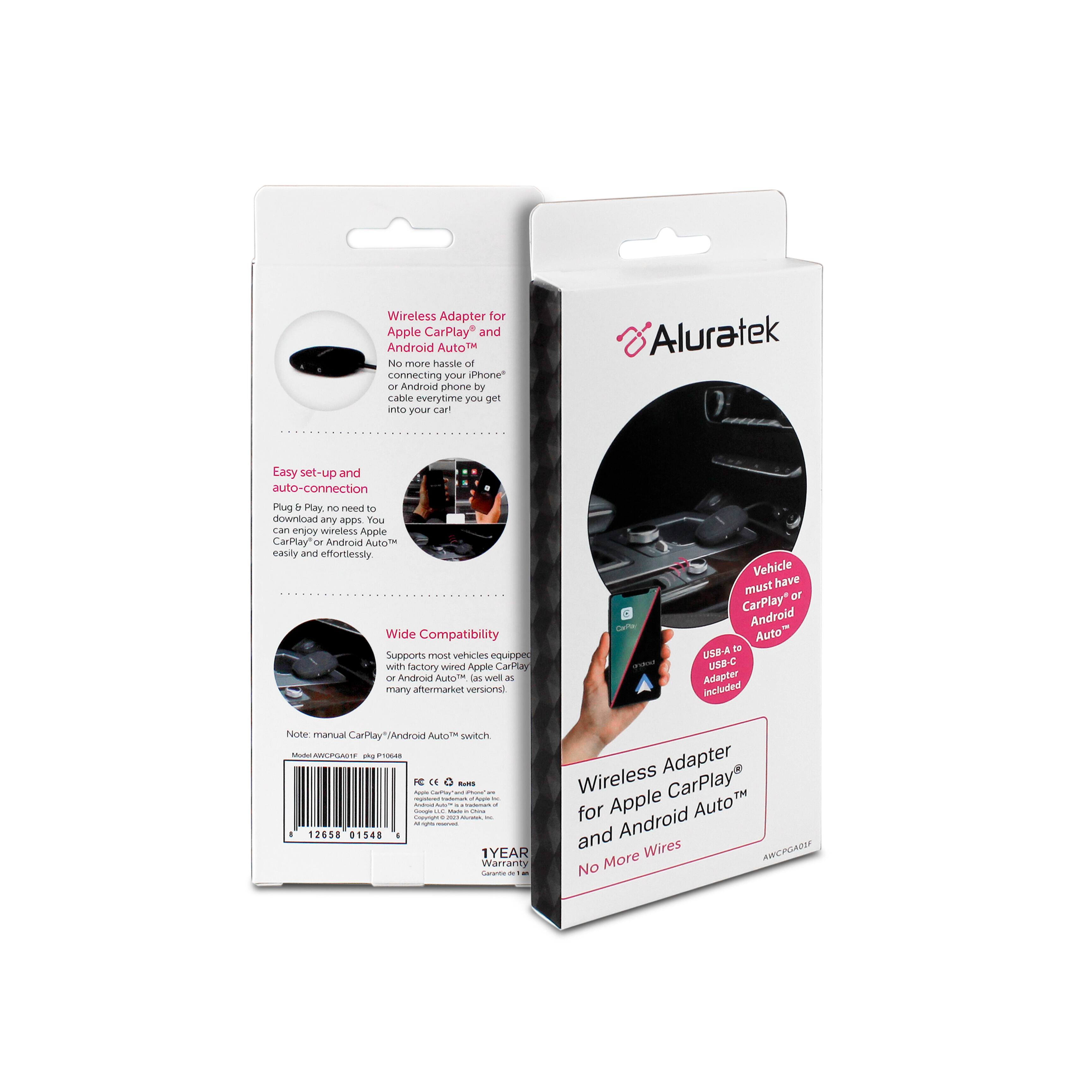 Aluratek Wireless adapter for Apple CarPlay and Android Auto Black ...