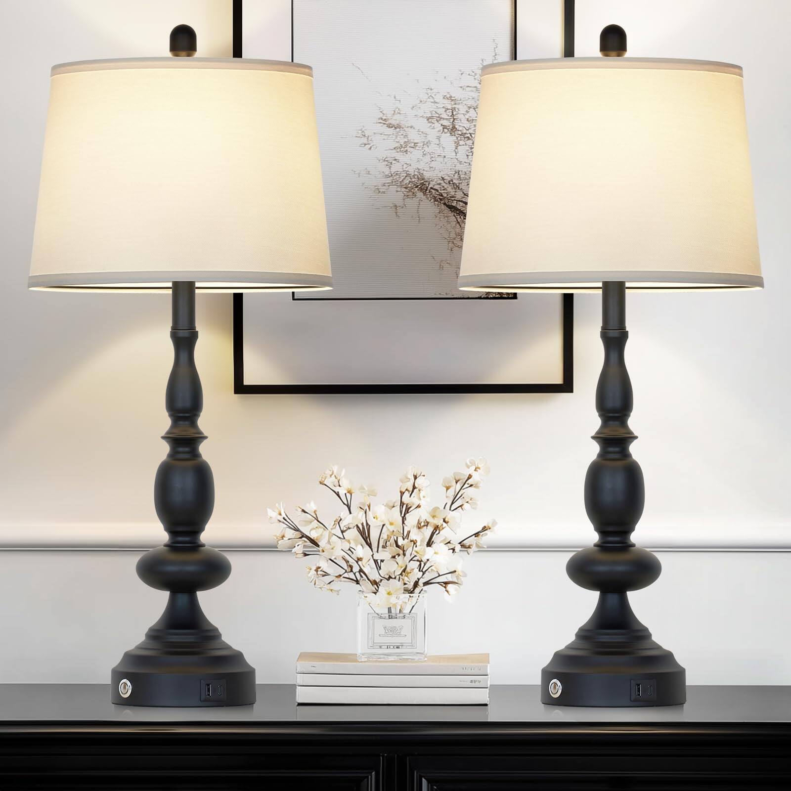 Cedar Assembly Modern Double Gourd Ceramic Table Lamps Set Of 2 Bedside ...