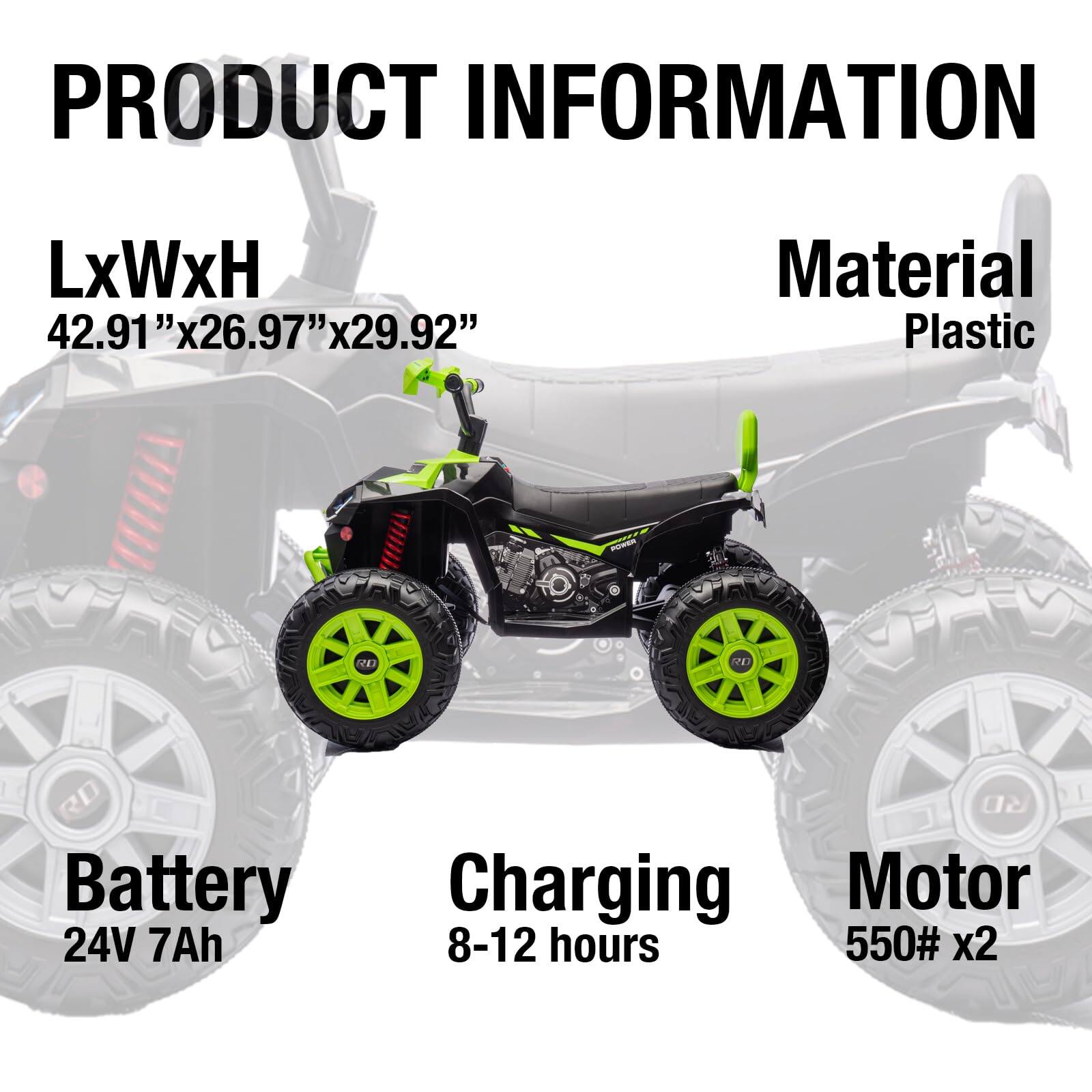 Acekool 24V 2 Seater Electric ATV for Kids, Off Road Ride On Quad Car w ...