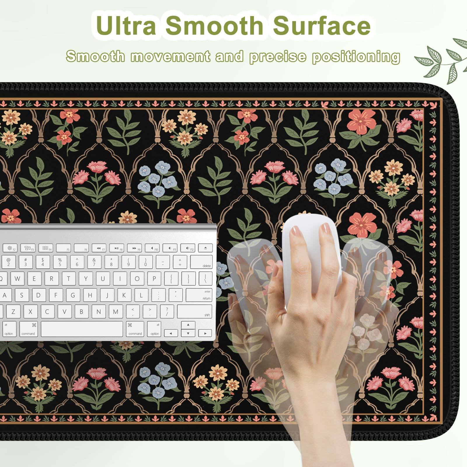 Cozy Serene Floral Xxl Mouse Pad And With Stitched Edges Extended ...