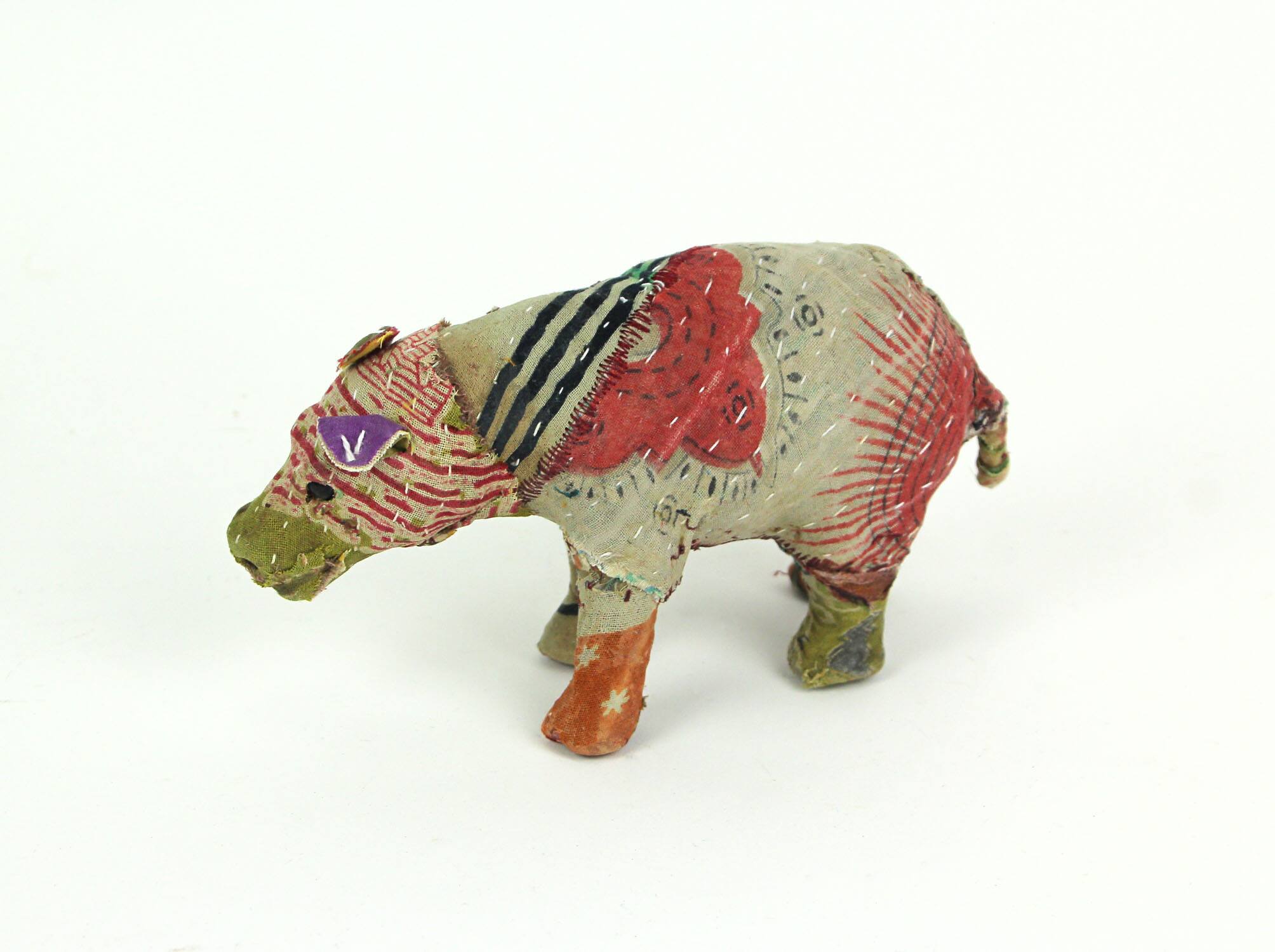 King Max Vintage Sari Fabric Paper Mache Bear Figurine Home Decor ...