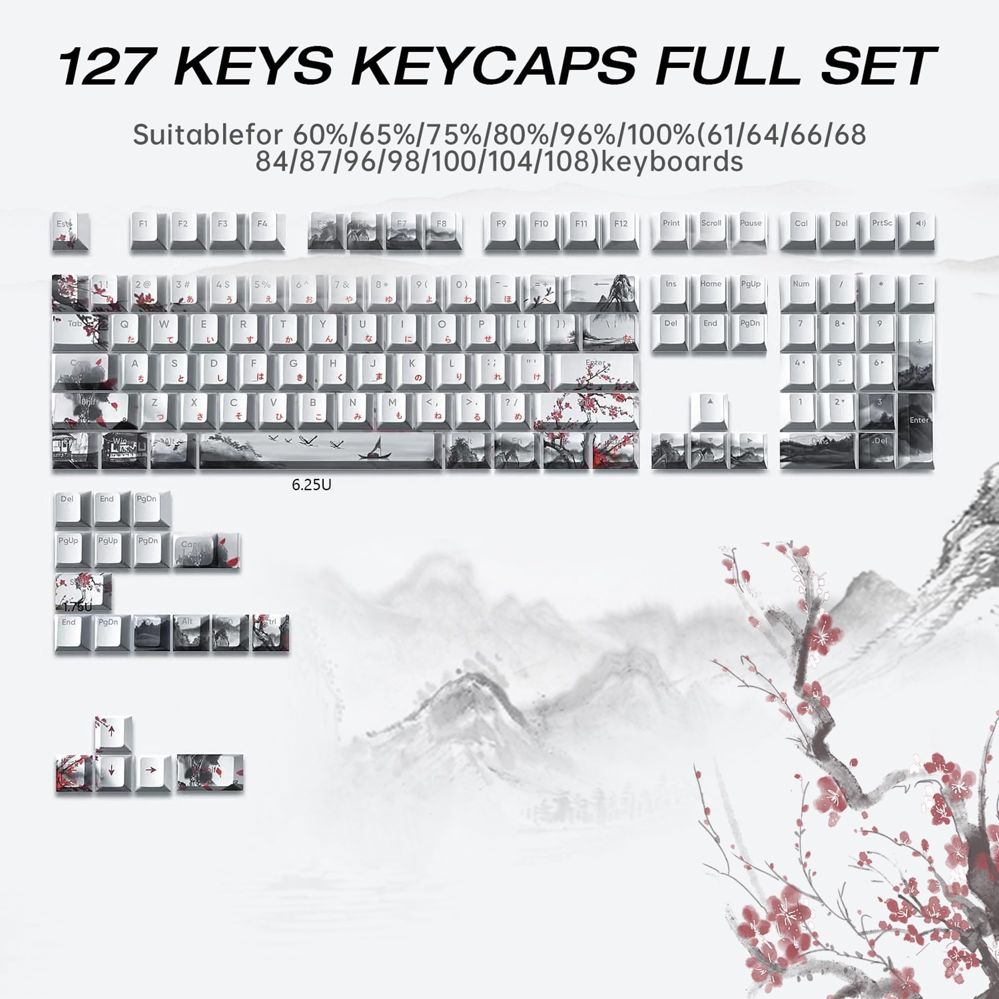 HM 1810 Xvx Pbt Keycaps Shine Through White Keycap Plum Blossom Custom ...